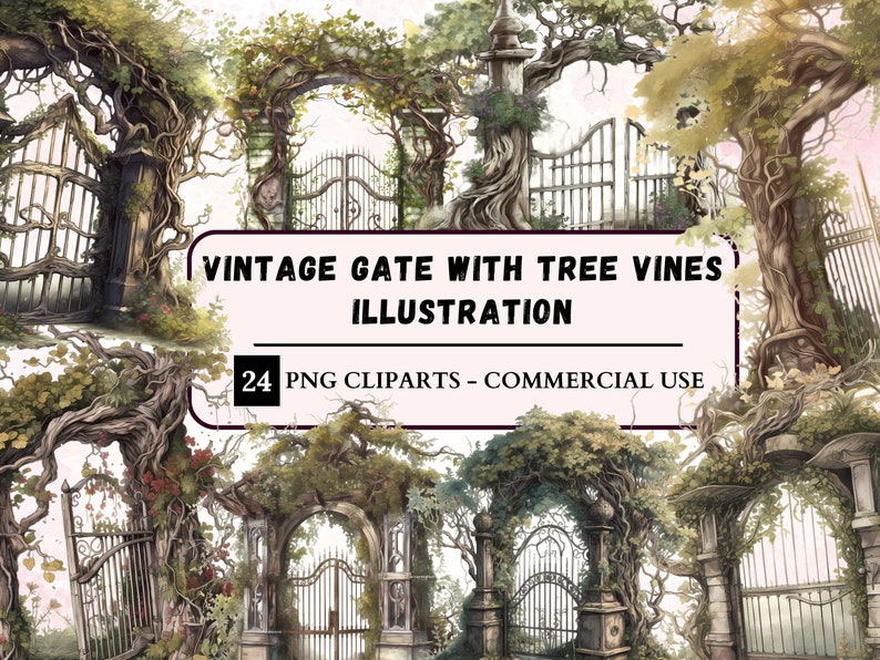 Watercolour Forest Gate Clipart, Printable Garden Gate Clipart, Gates ...