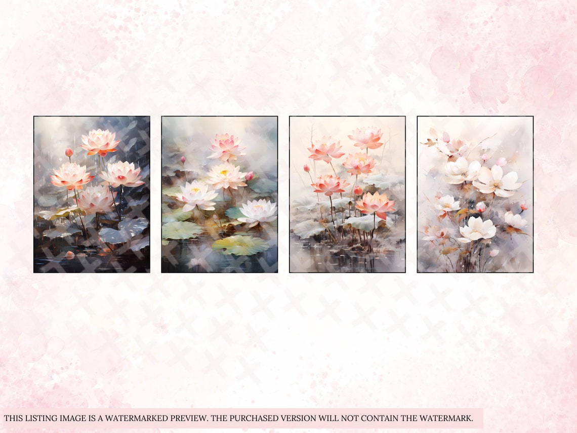 Printable Pastel Lotus Flowers Digital Paper, Floral Background, Junk ...