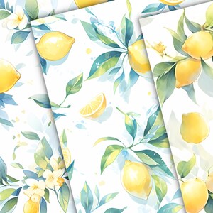 Watercolour Lemons Digital Paper, Summer Citrus Greenery Seamless ...