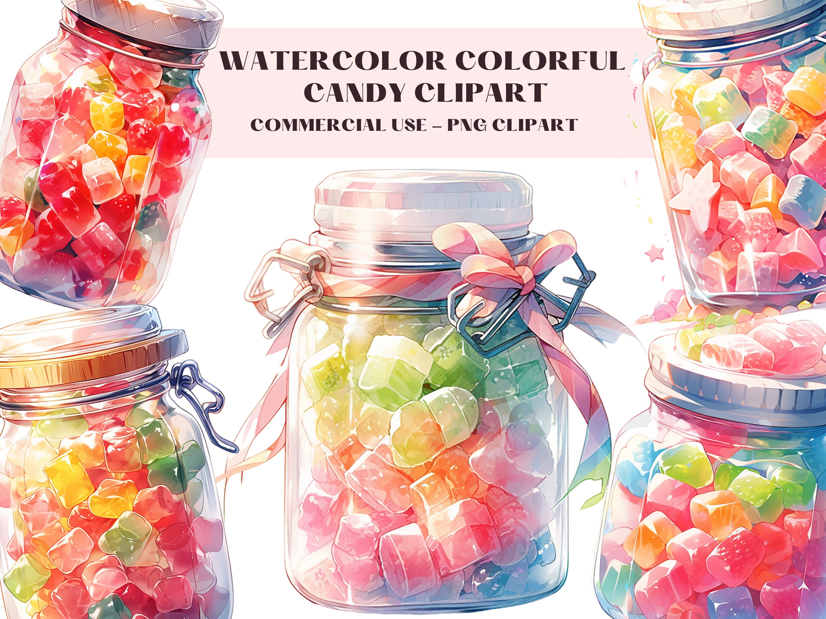 Watercolour Colourful Candy Clipart, Food Graphics, Sweets Art, Old Jar ...