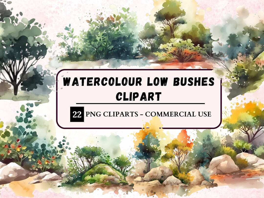 Watercolour Low Bushes Clipart, Botanical Bundle PNG, Forest Roses ...