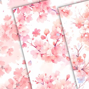 Pink Cherry Blossoms Digital Paper, Sakura Blossoms Patterns, Instant ...