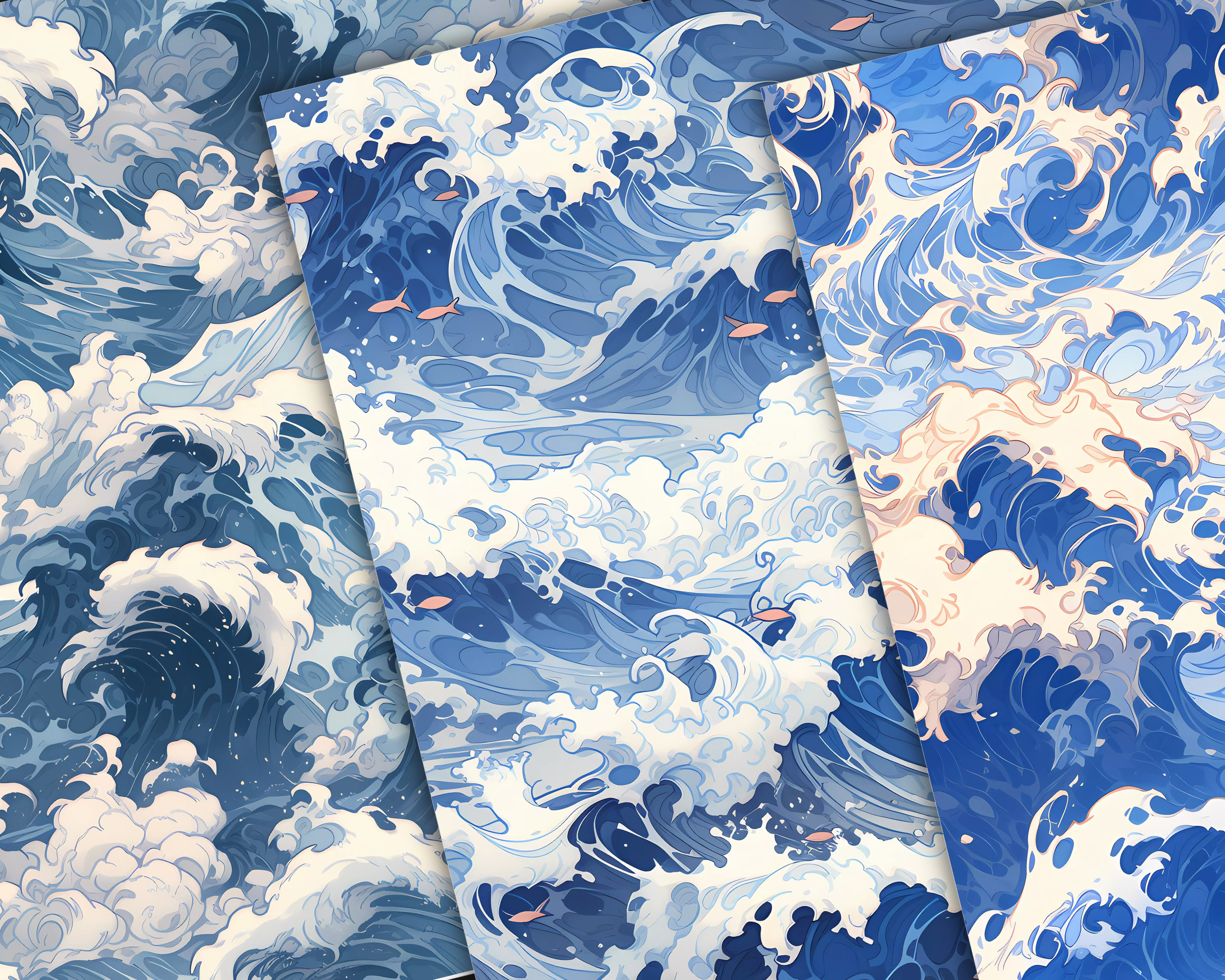 Seamless Japanese Ocean Waves Pattern Digital Paper, Japanese Patterns ...