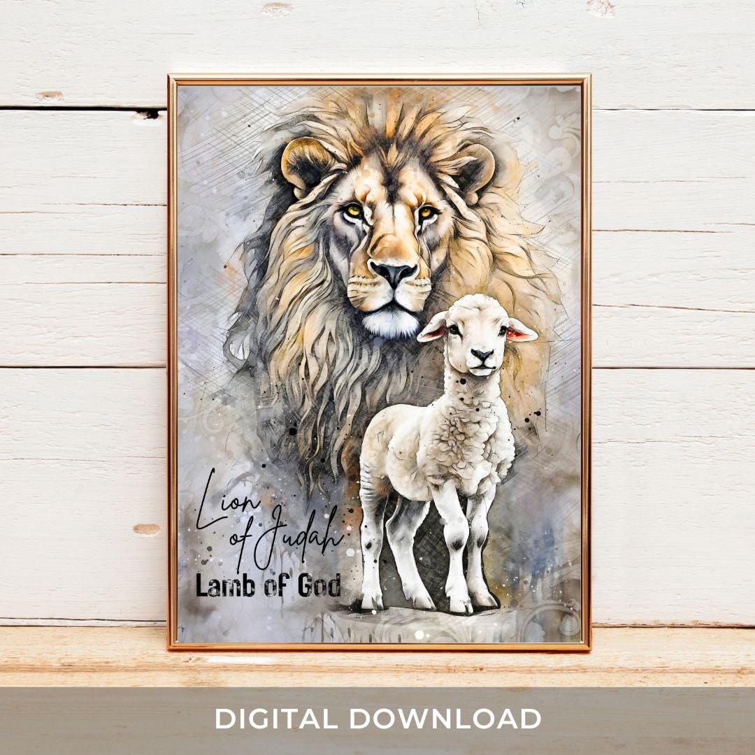 Lion of Judah and Lamb of God PRINTABLE Wall Art, Printable Instant ...