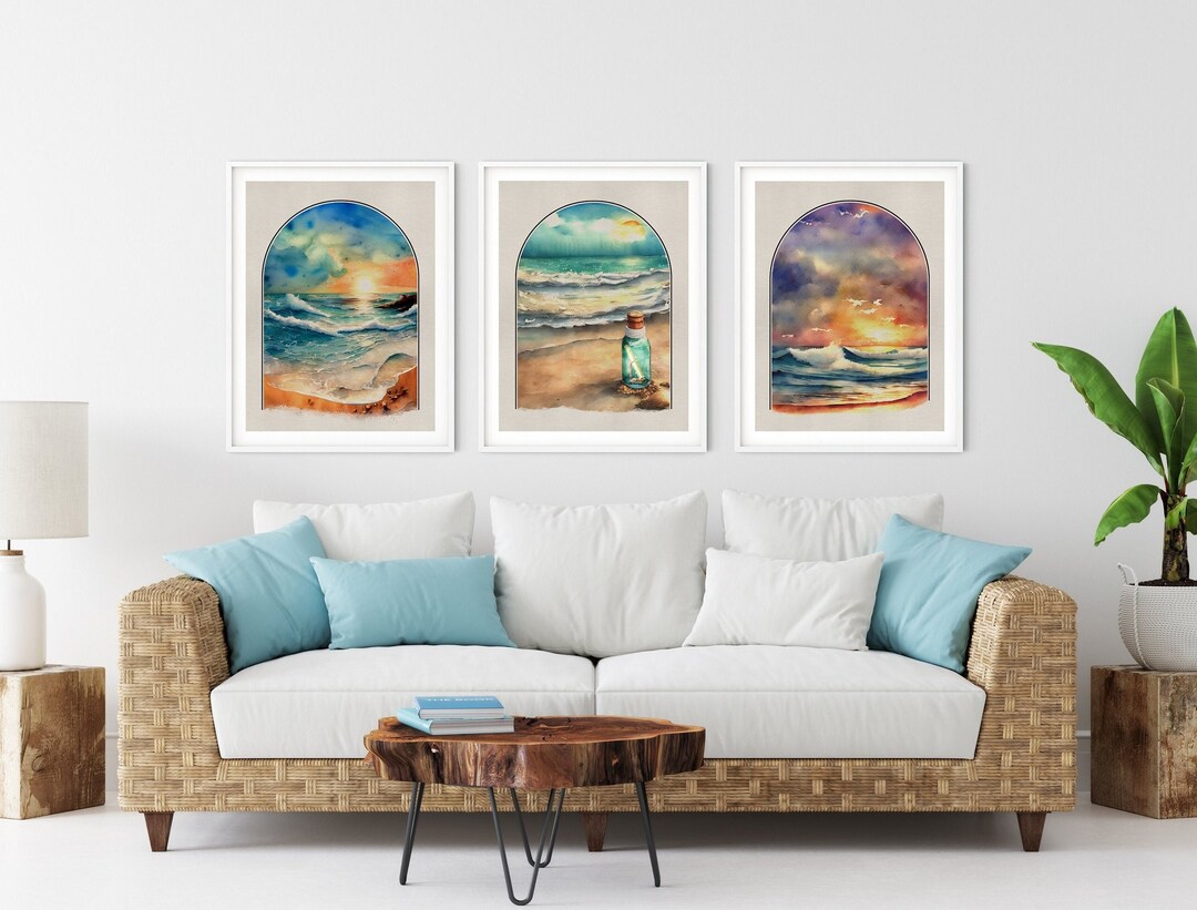 Sunset on the Beach Tryptic Wall Art, Beach Decor, Printable Wall Art ...