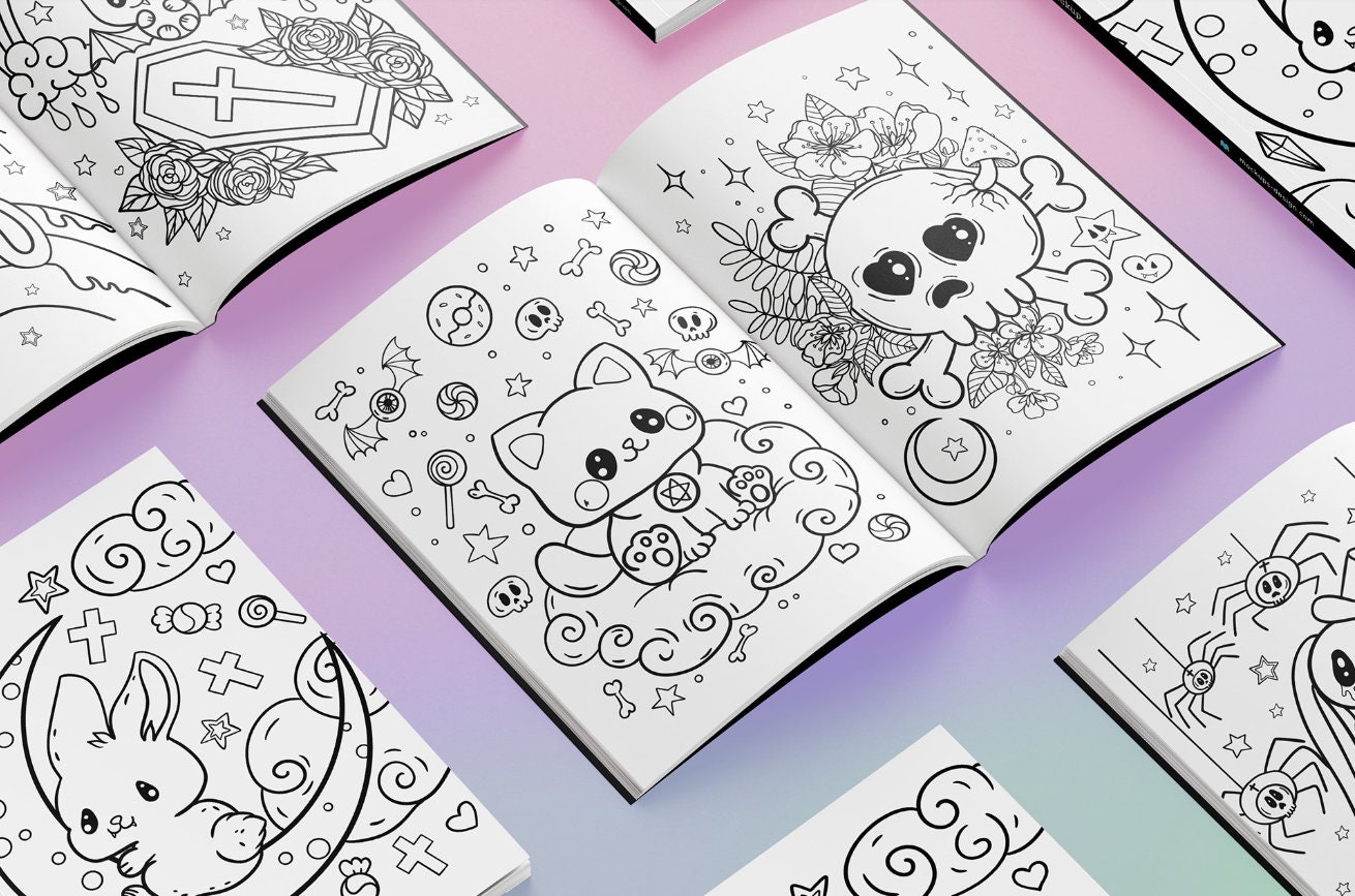Cute and Creepy Kawaii Coloring Book - Etsy