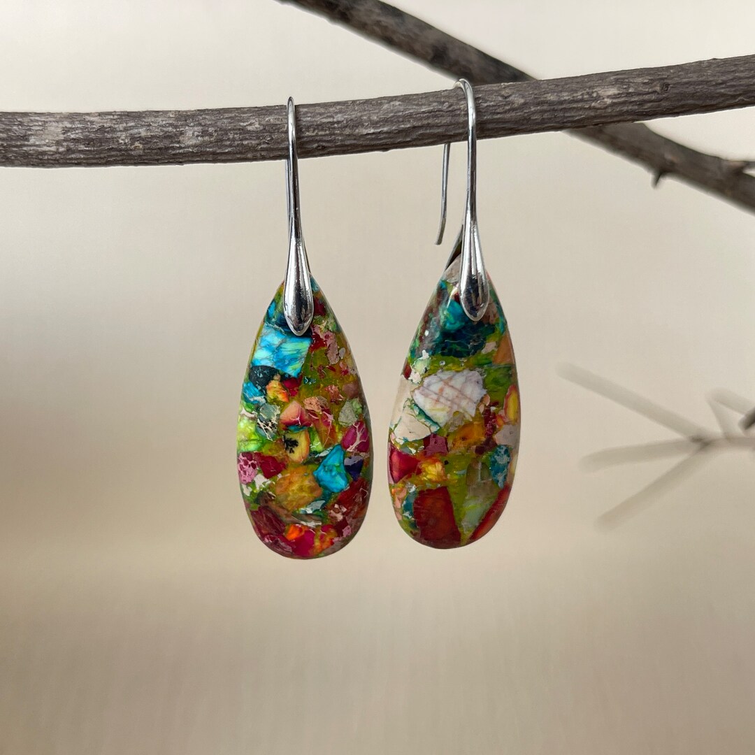 Natural Gemstone Earring, Colored Jasper Earring, Healing Earring ...