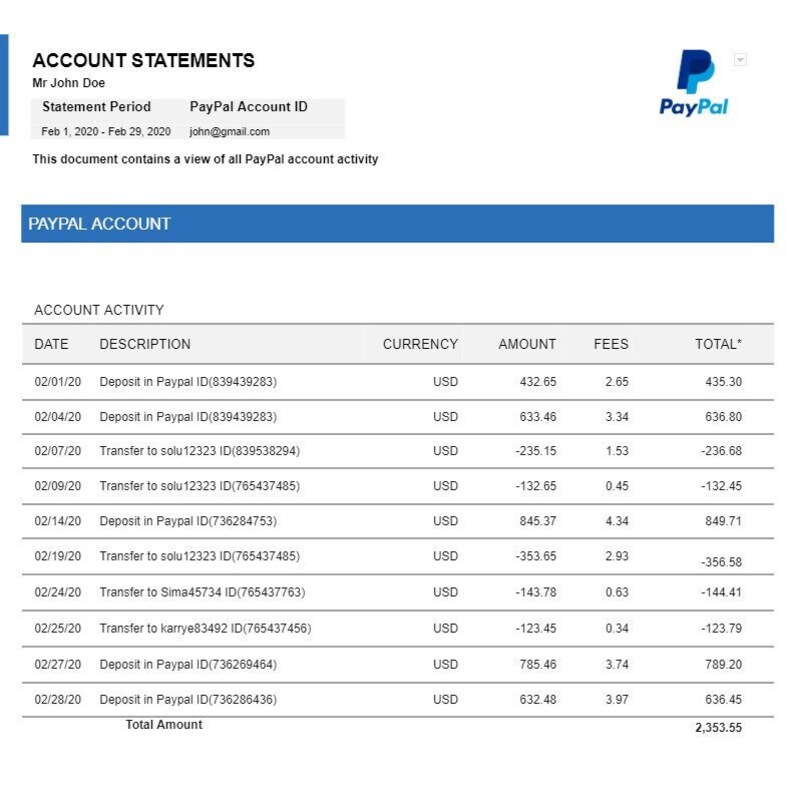 Paypal Bank Statement Template Fully Editable Etsy Paypal Bank Statement Template Fully Editable Etsy