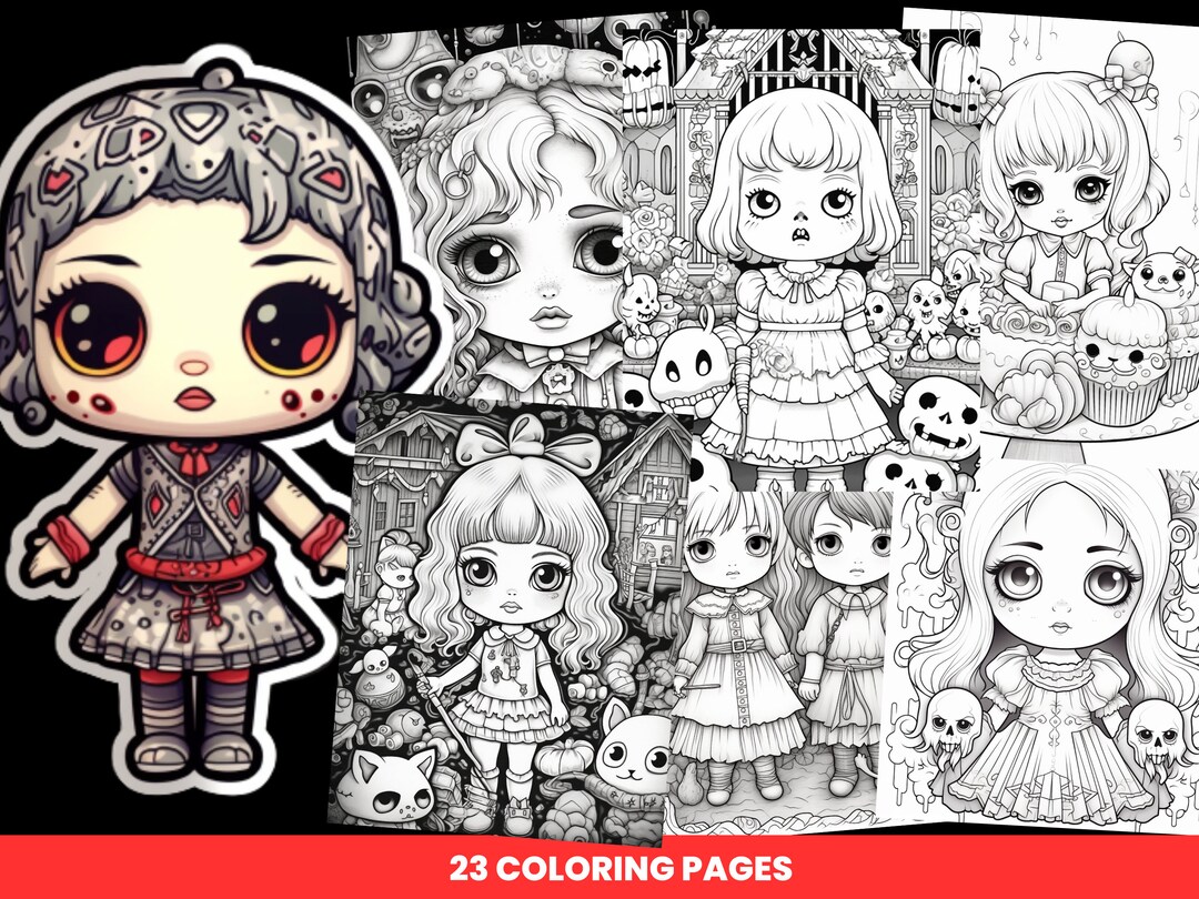 23 Creepy & Cute Kawaii Downloadable Coloring Pages All Ages Instant ...