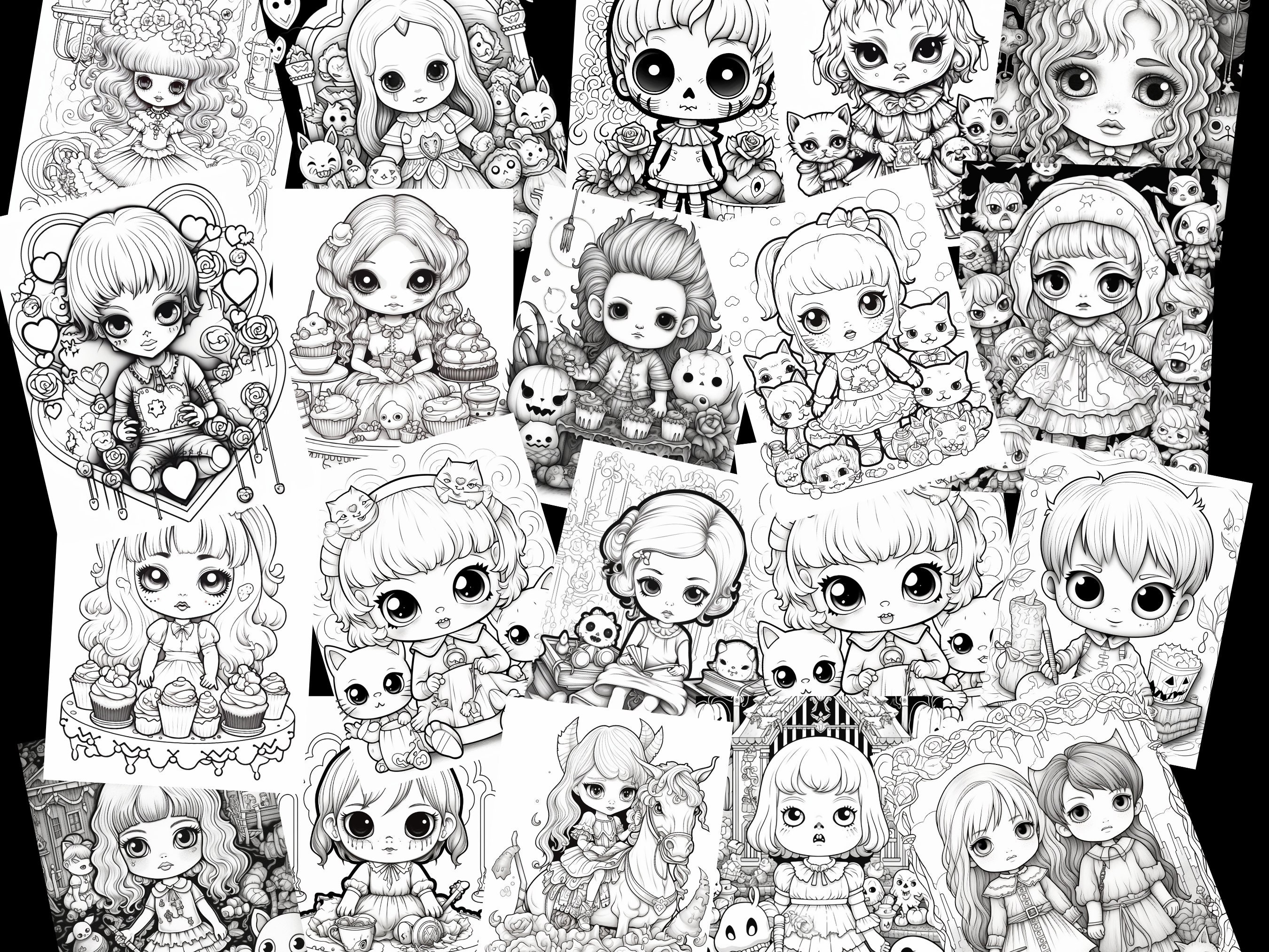 23 Creepy & Cute Kawaii Downloadable Coloring Pages All Ages Instant ...