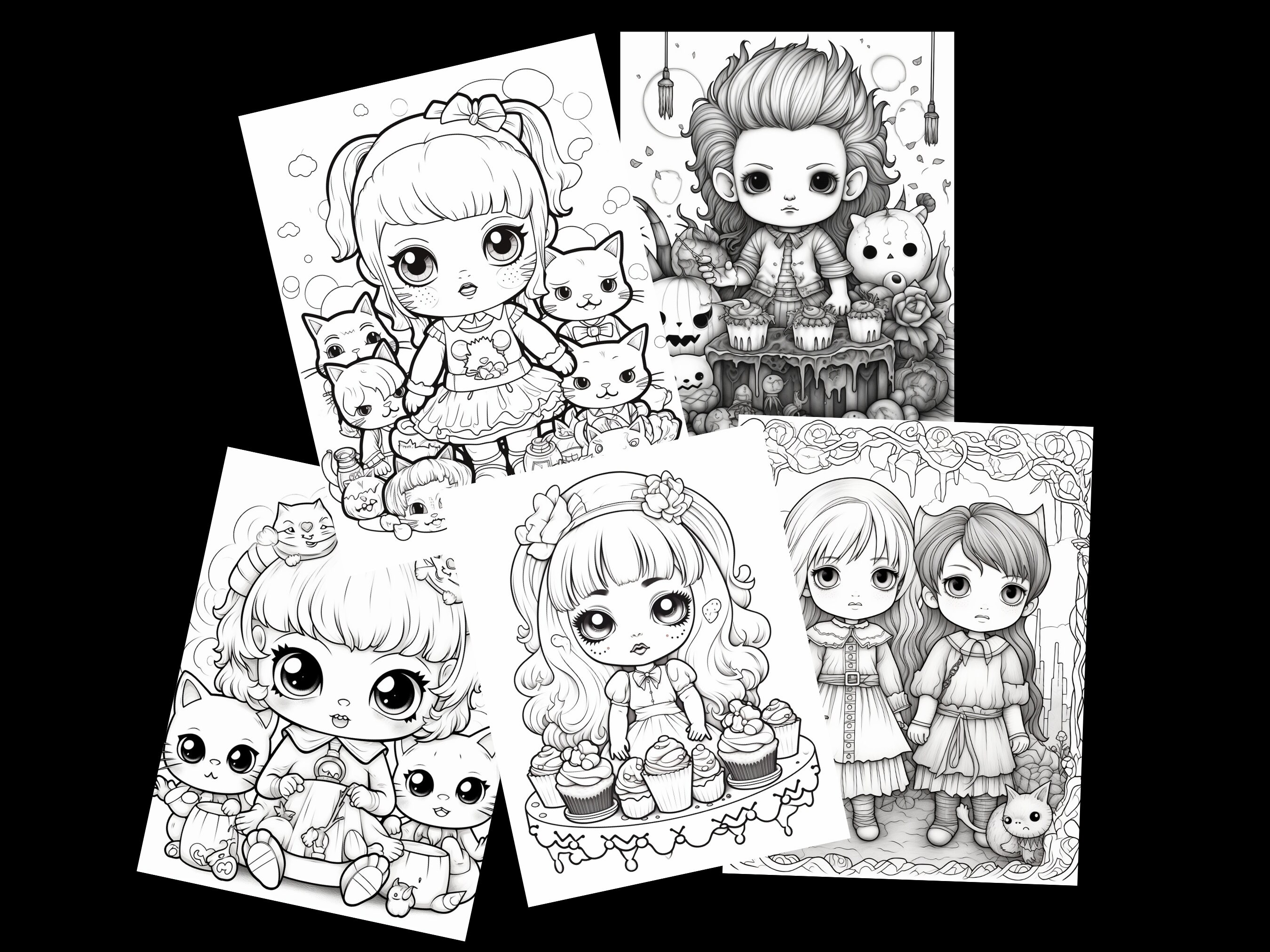 23 Creepy & Cute Kawaii Downloadable Coloring Pages All Ages Instant ...