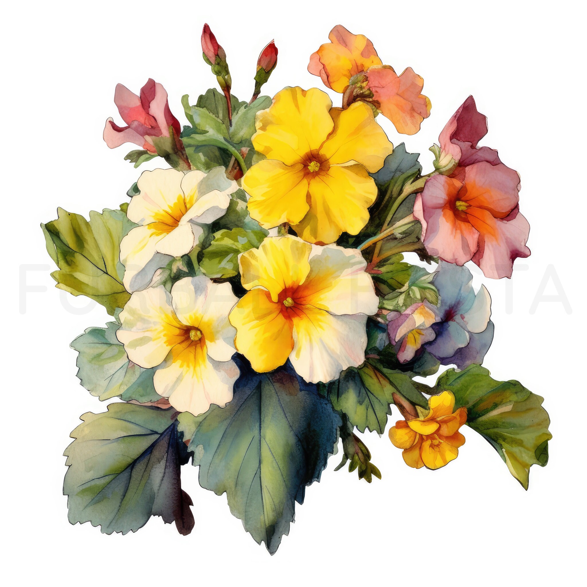 Primrose Printable Flower Art Set 2, 10 High Quality Jpgs, Watercolor ...