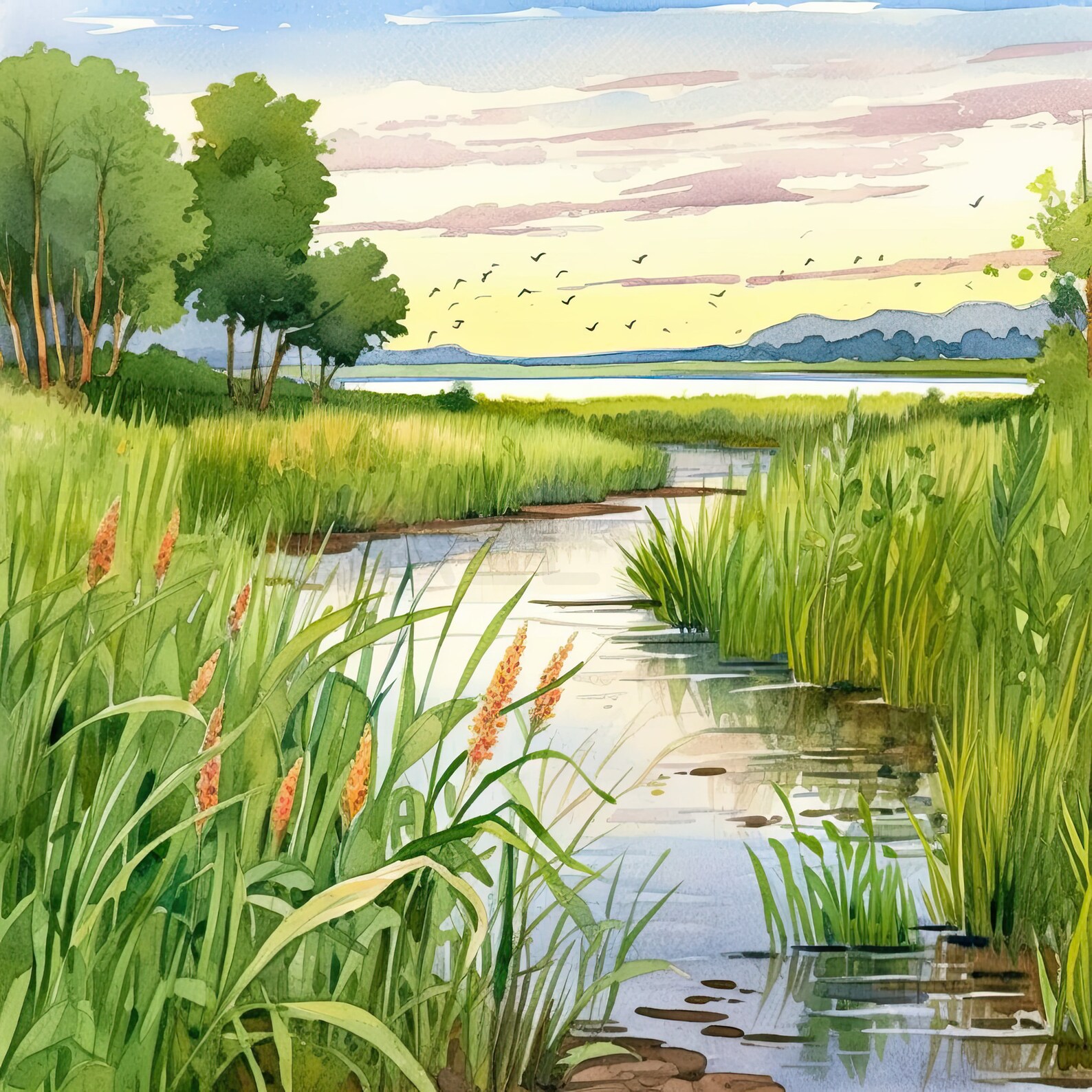 Cattail Marsh Clipart, 12 High Quality Jpgs, Junk Journal, Printable ...
