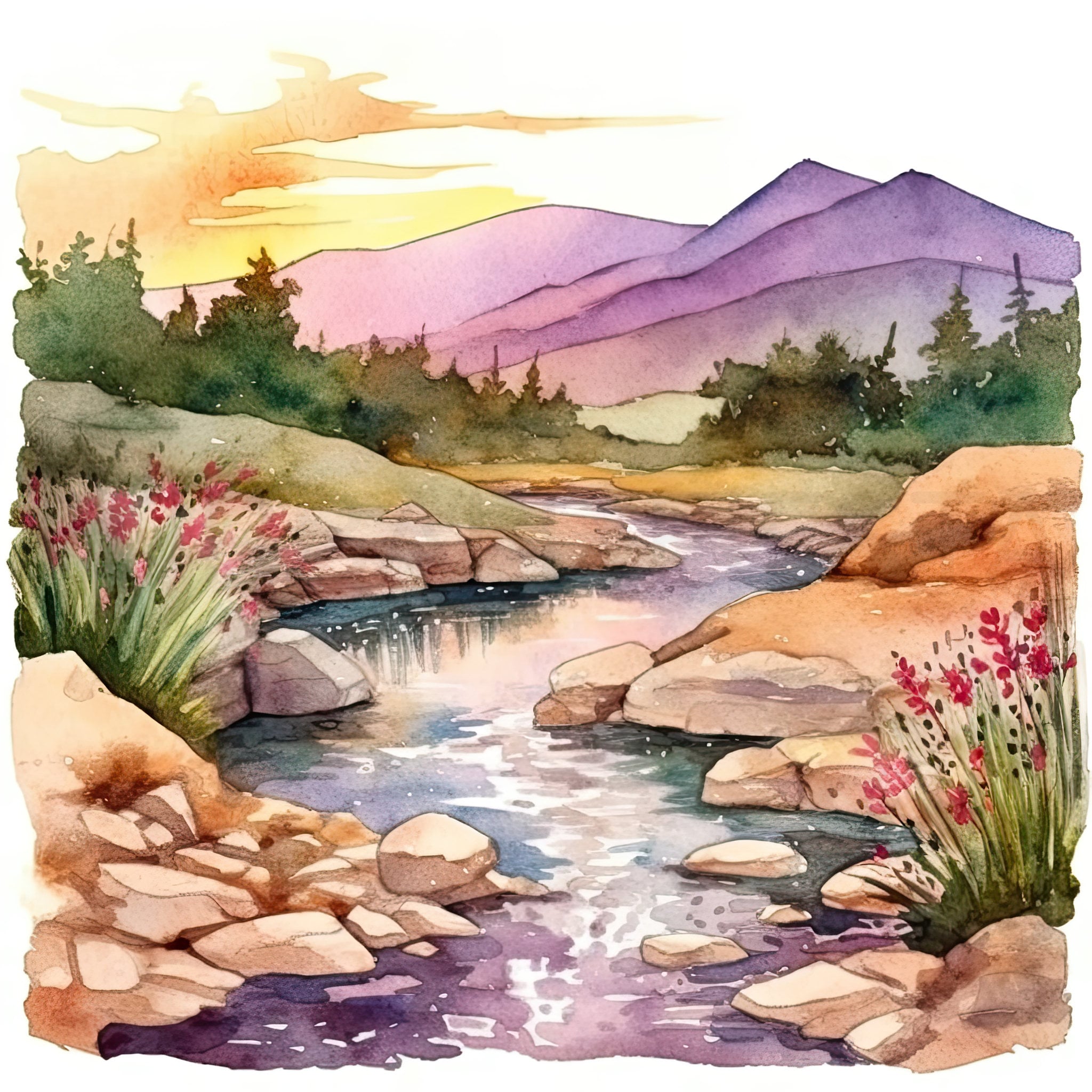 Mountain Brook Clipart, 11 High Quality Jpgs, Printable Watercolor Wall ...