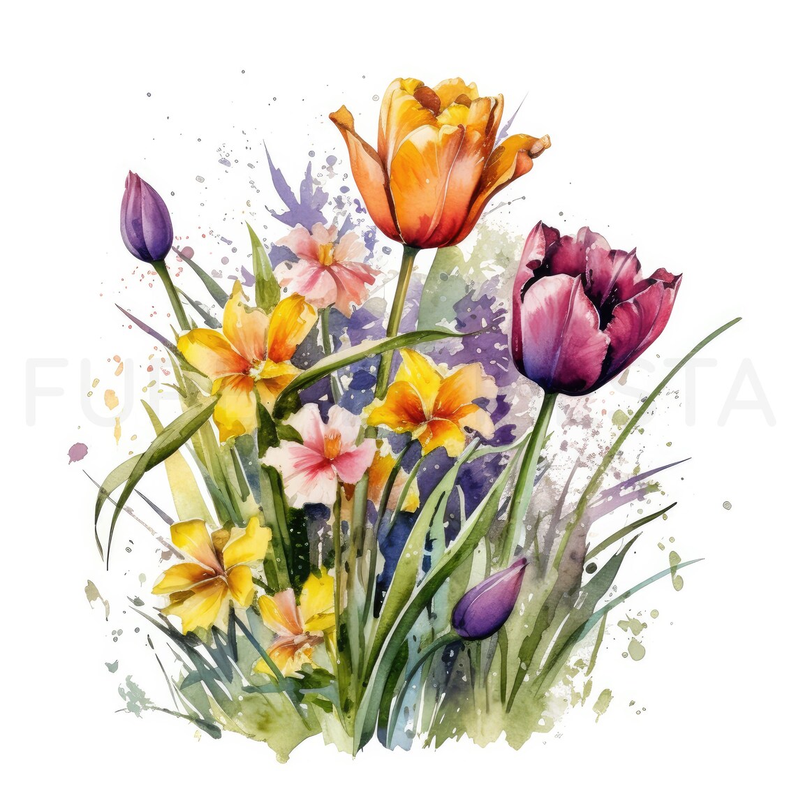 Tulip Printable Flower Art Set 2 12 High Quality Jpgs - Etsy