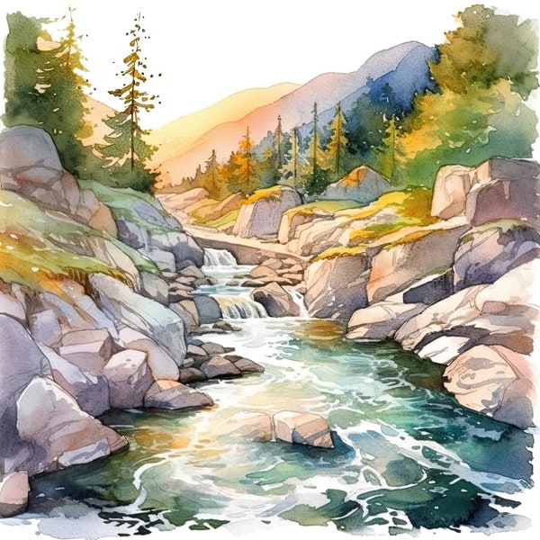 Mountain Stream Watercolor - Etsy