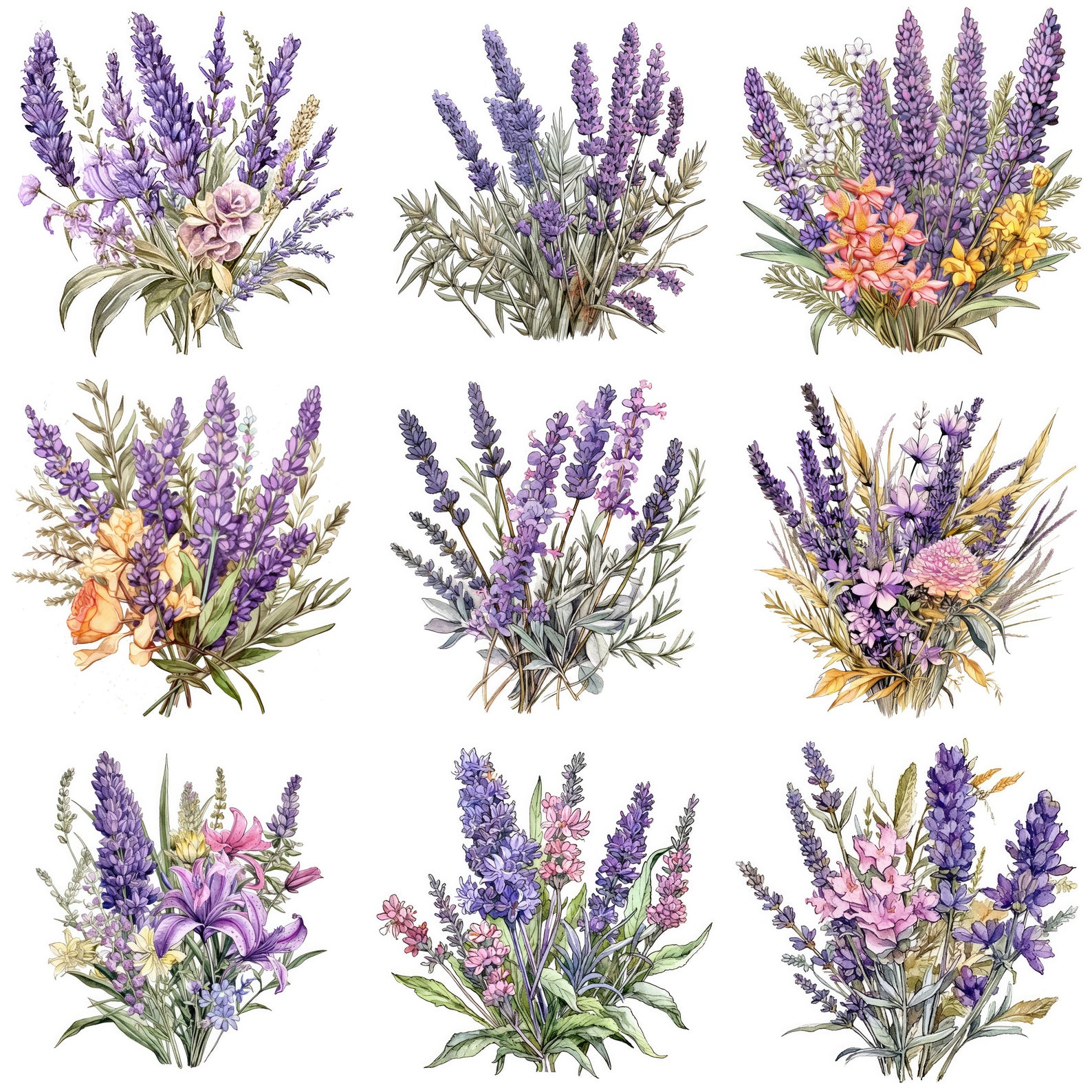 Lavender Printable Flower Art Set 2, 10 High Quality Jpgs, Watercolor ...