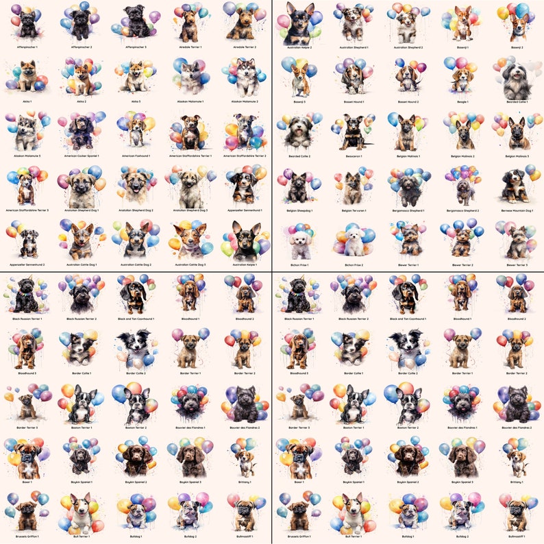 Puppy Clipart Bundle, Puppies With Birthday Balloons, Transparent PNG ...