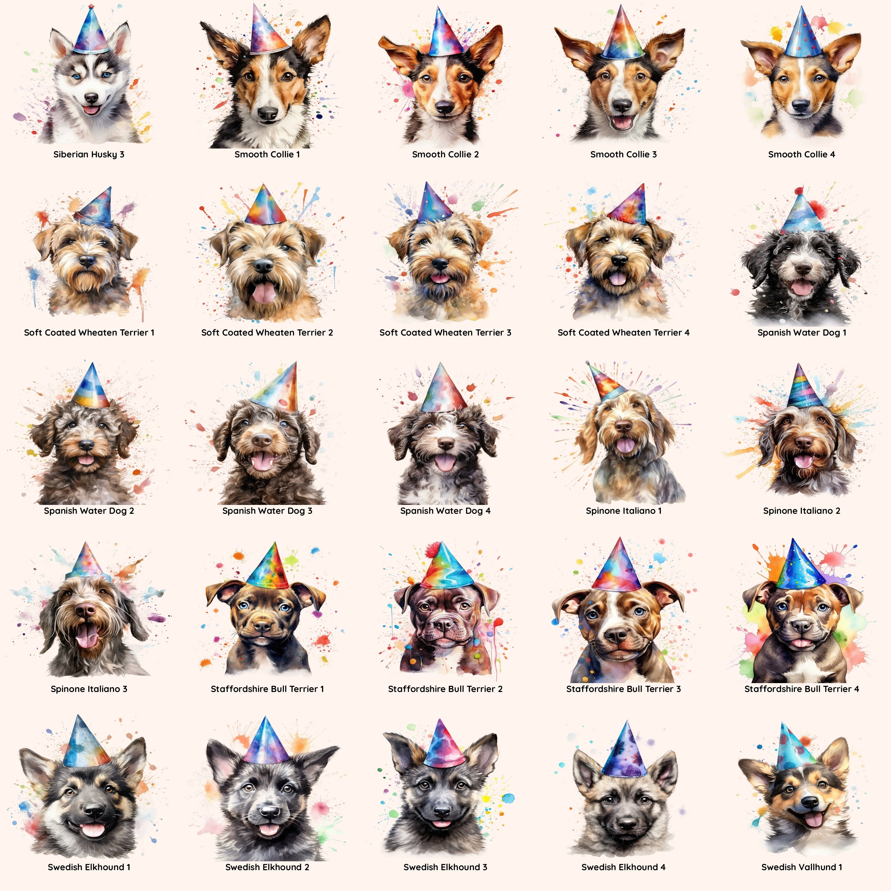 Puppy Clipart Bundle, Puppies With Birthday Hats, Transparent PNG, JPG ...