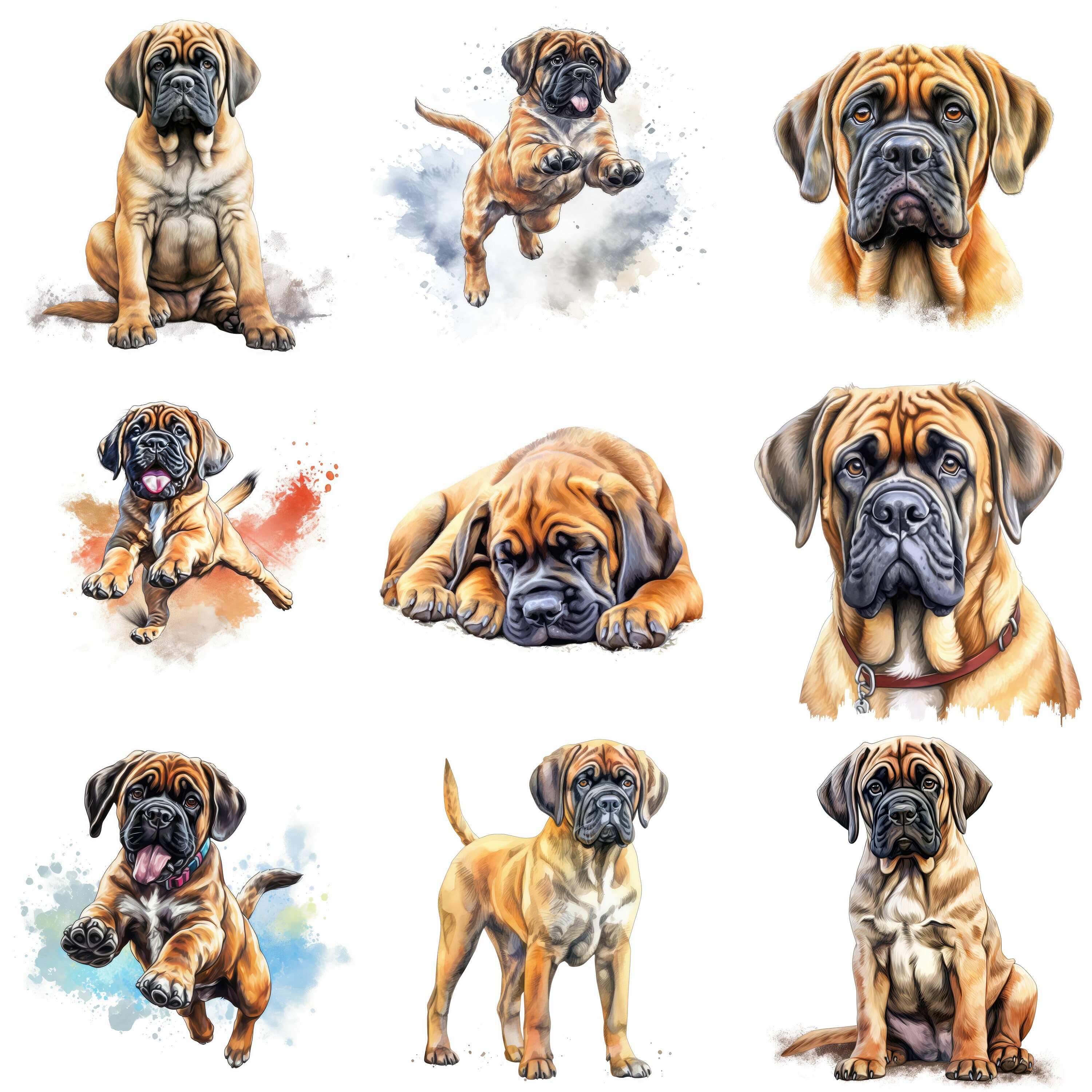 Bullmastiff Puppy Clipart, 13 High Quality JPG, PNG, Watercolor, Card ...