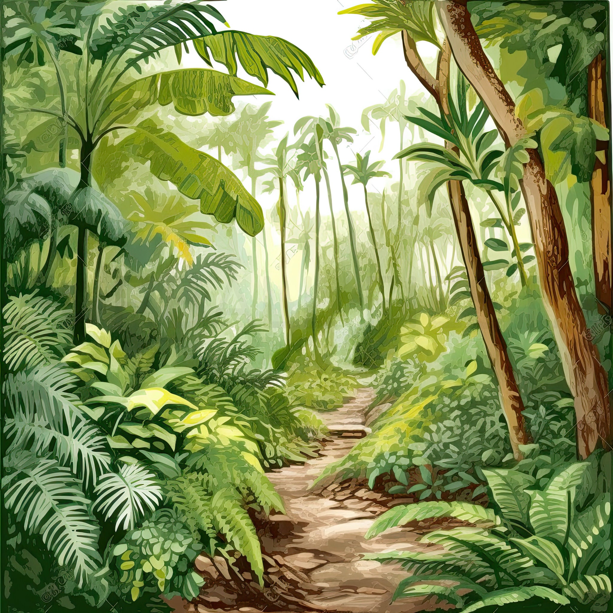 Fern Gully Clipart, 12 High Quality Jpgs, Printable Watercolor Wall Art ...