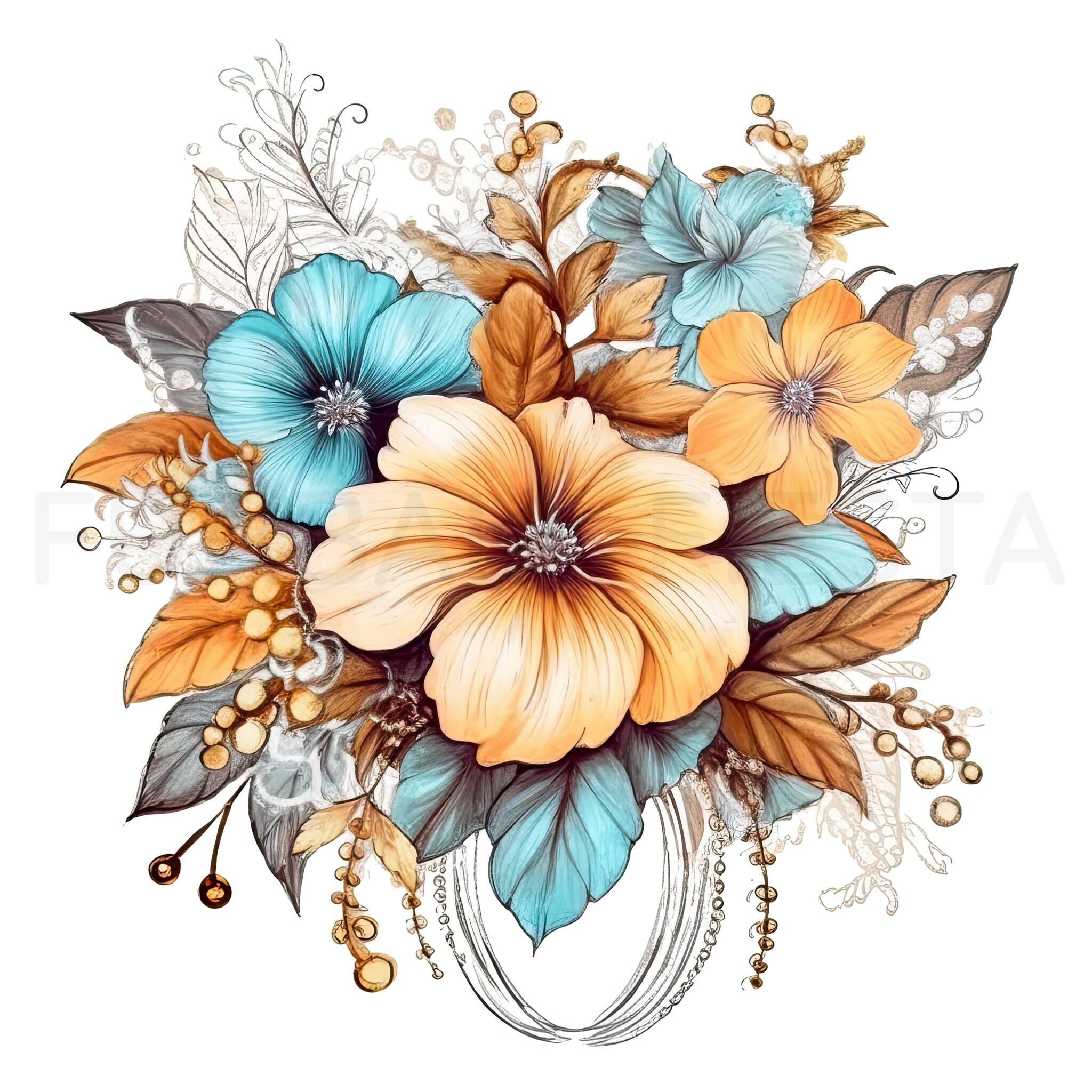 Boho Flowers Clipart Bundle 15 High Quality PNG Images - Etsy