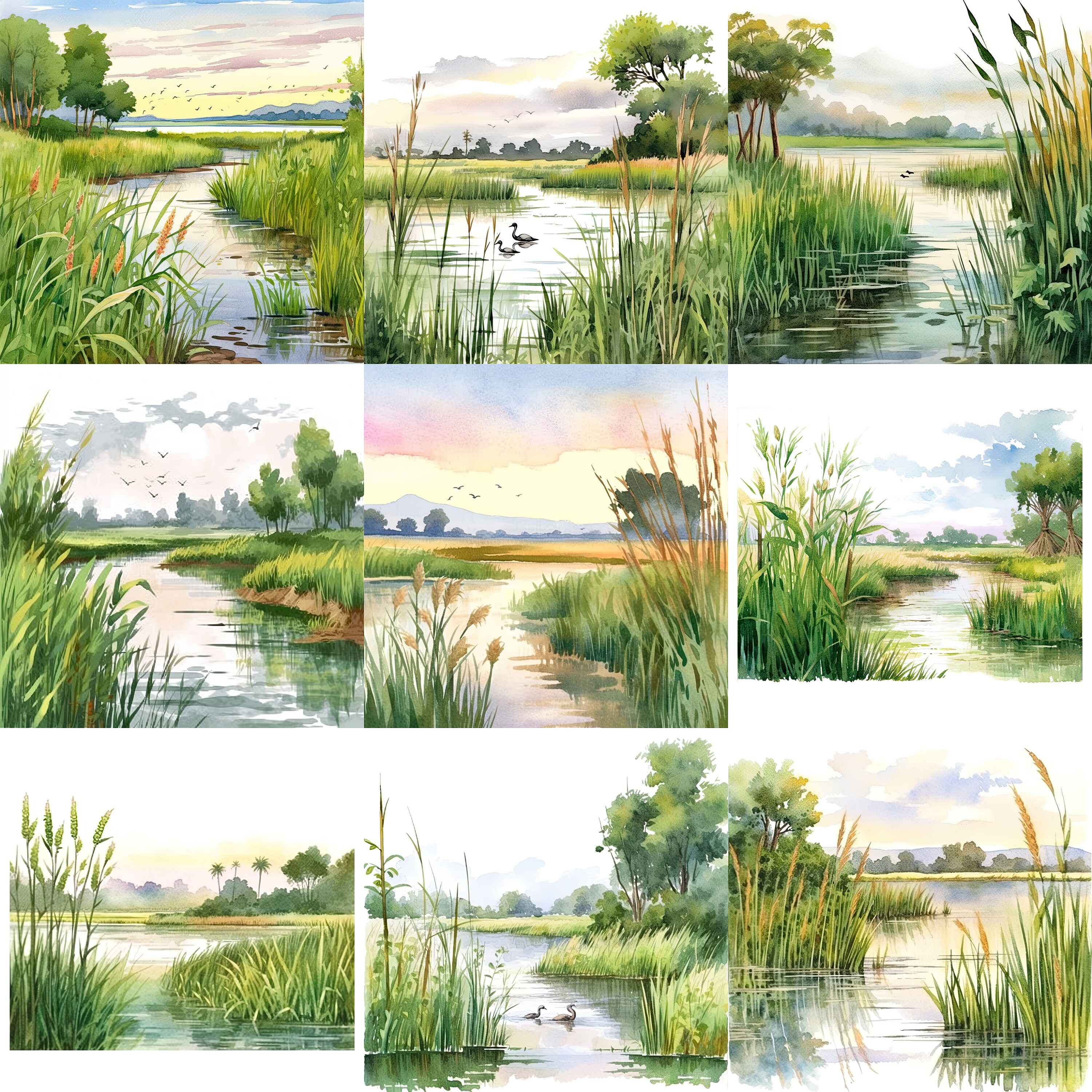 Cattail Marsh Clipart, 12 High Quality Jpgs, Junk Journal, Printable ...
