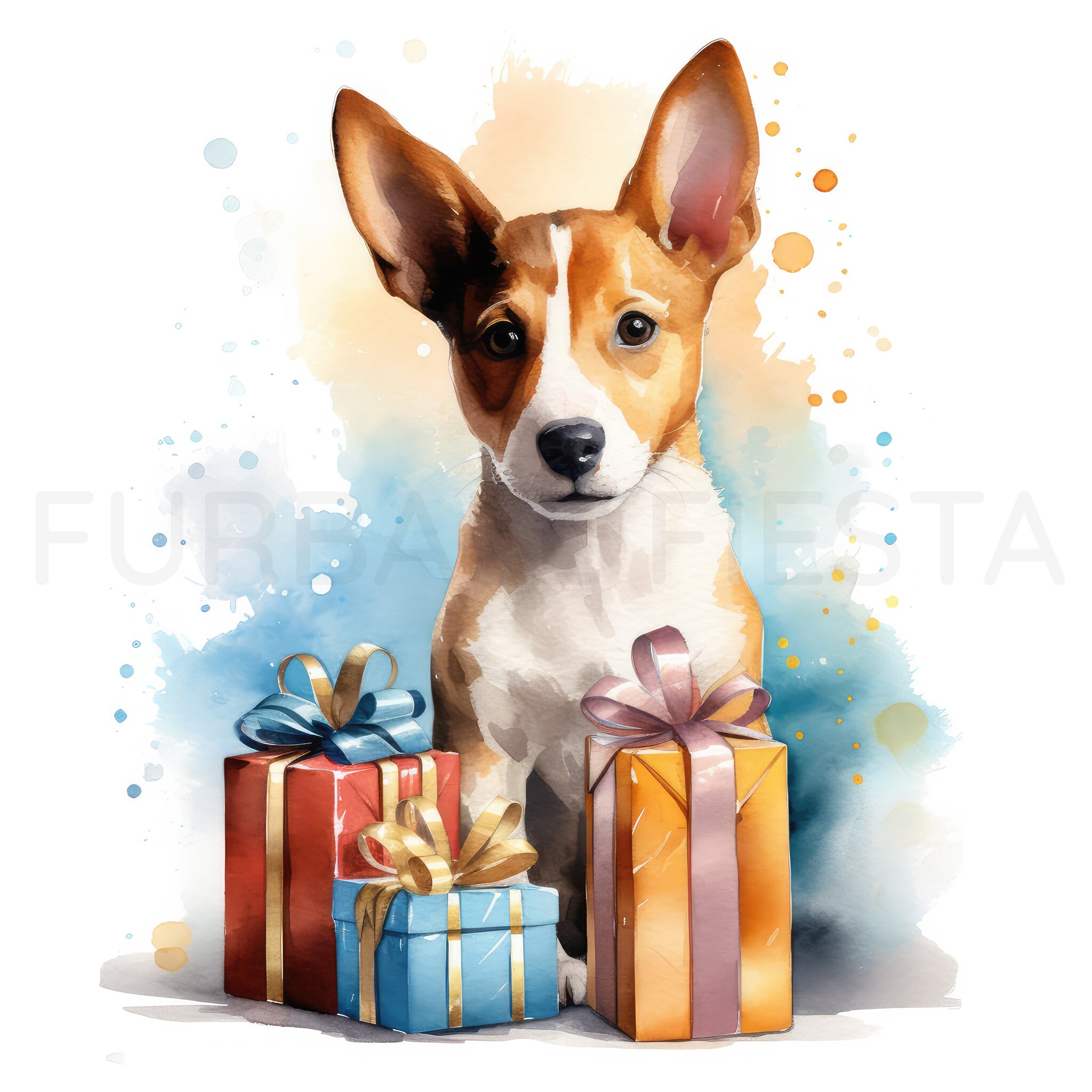 Basenji Puppy Clipart, 16 High-quality JPG, Watercolor, Printable Dog ...
