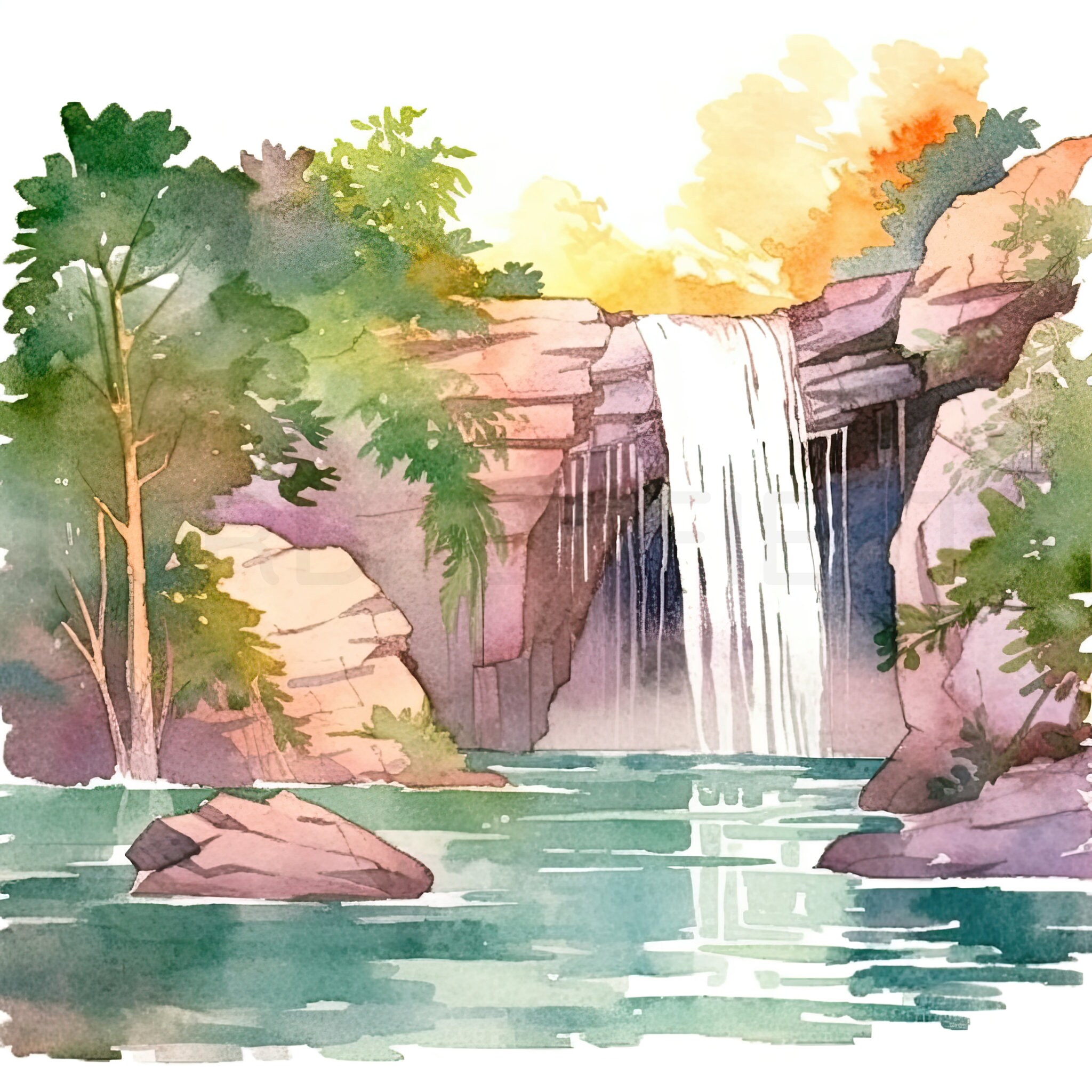 Small Waterfall Clipart, 12 High Quality Jpgs, Printable Watercolor ...
