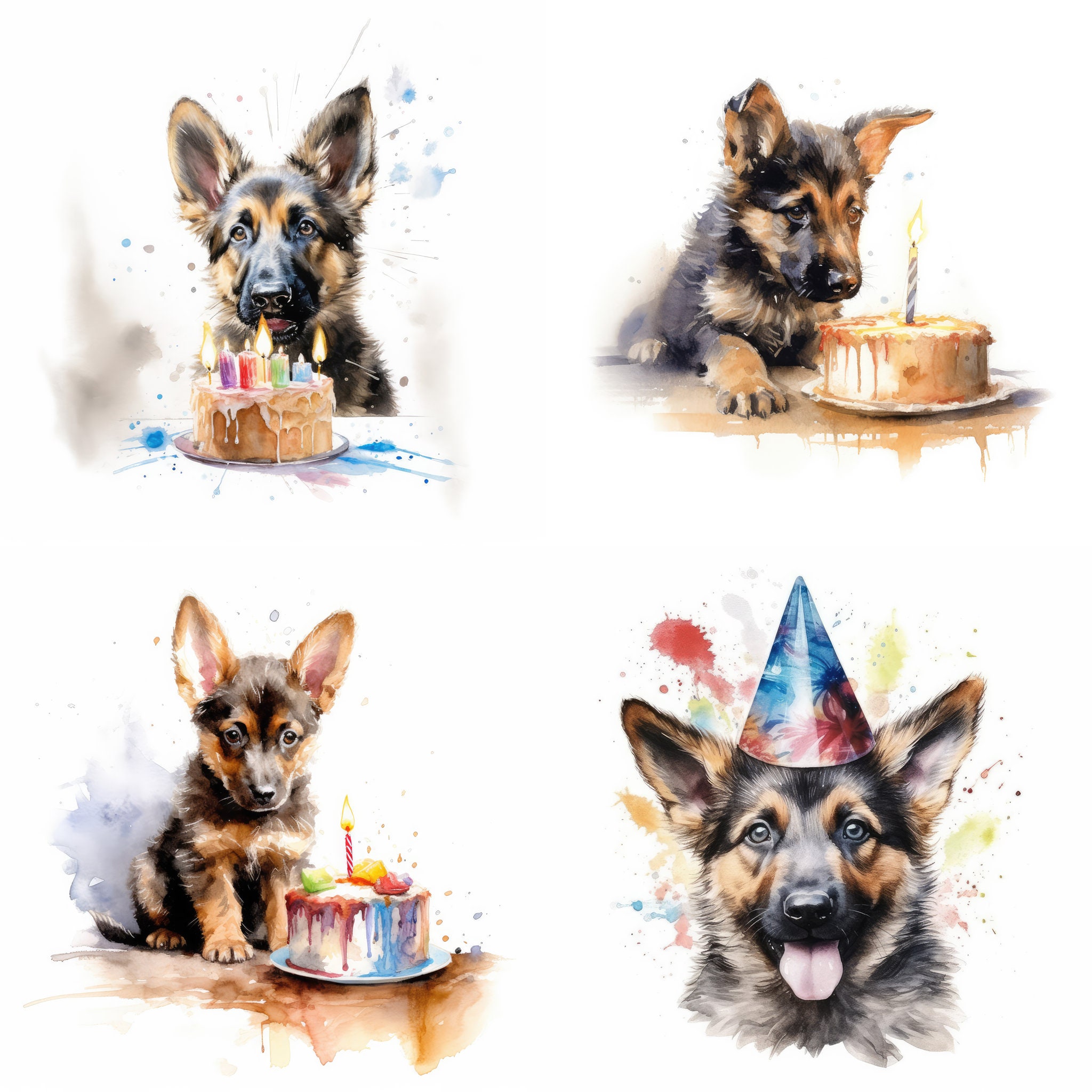 German Shepherd Puppy Clipart, 16 High-quality Jpgs, Watercolor ...