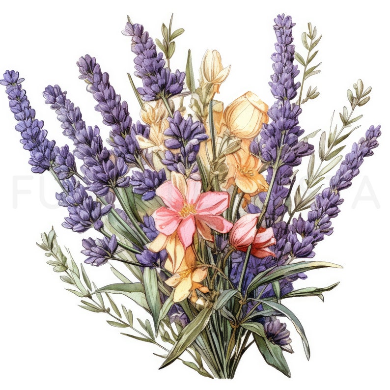 Lavender Printable Flower Art, 10 High Quality Jpgs, Watercolor Flower ...