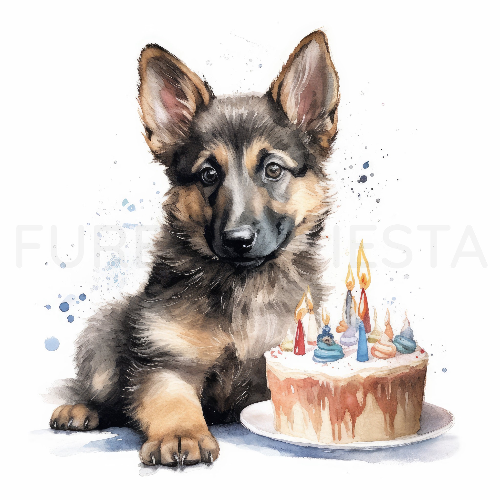 German Shepherd Puppy Clipart, 16 High-quality Jpgs, Watercolor ...
