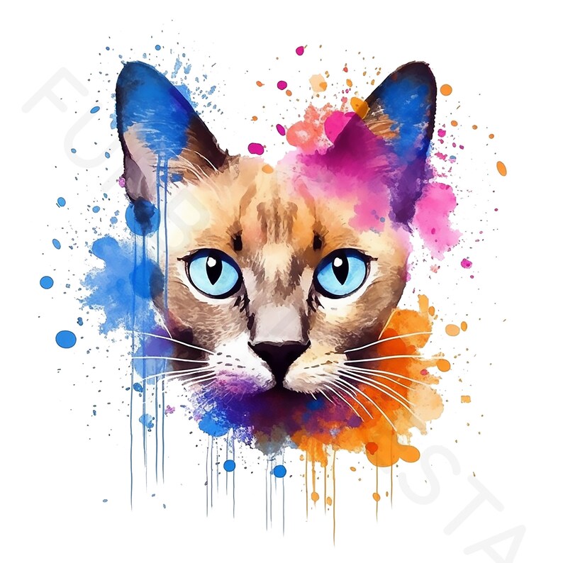 European Burmese Cat Watercolor Clipart 21 High Quality Jpgs Wall Art ...