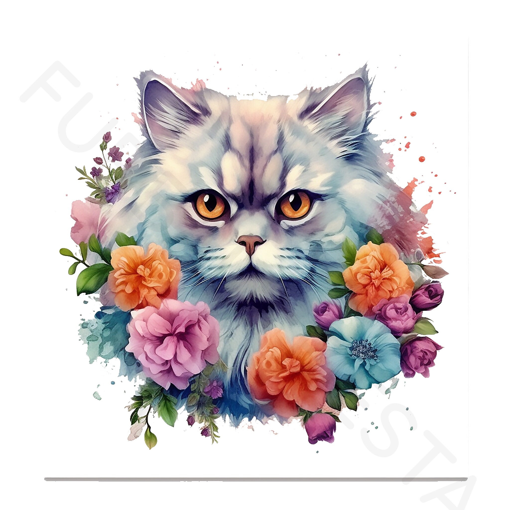 Persian Cat Watercolor Clipart 20 High Quality Jpgs Card - Etsy