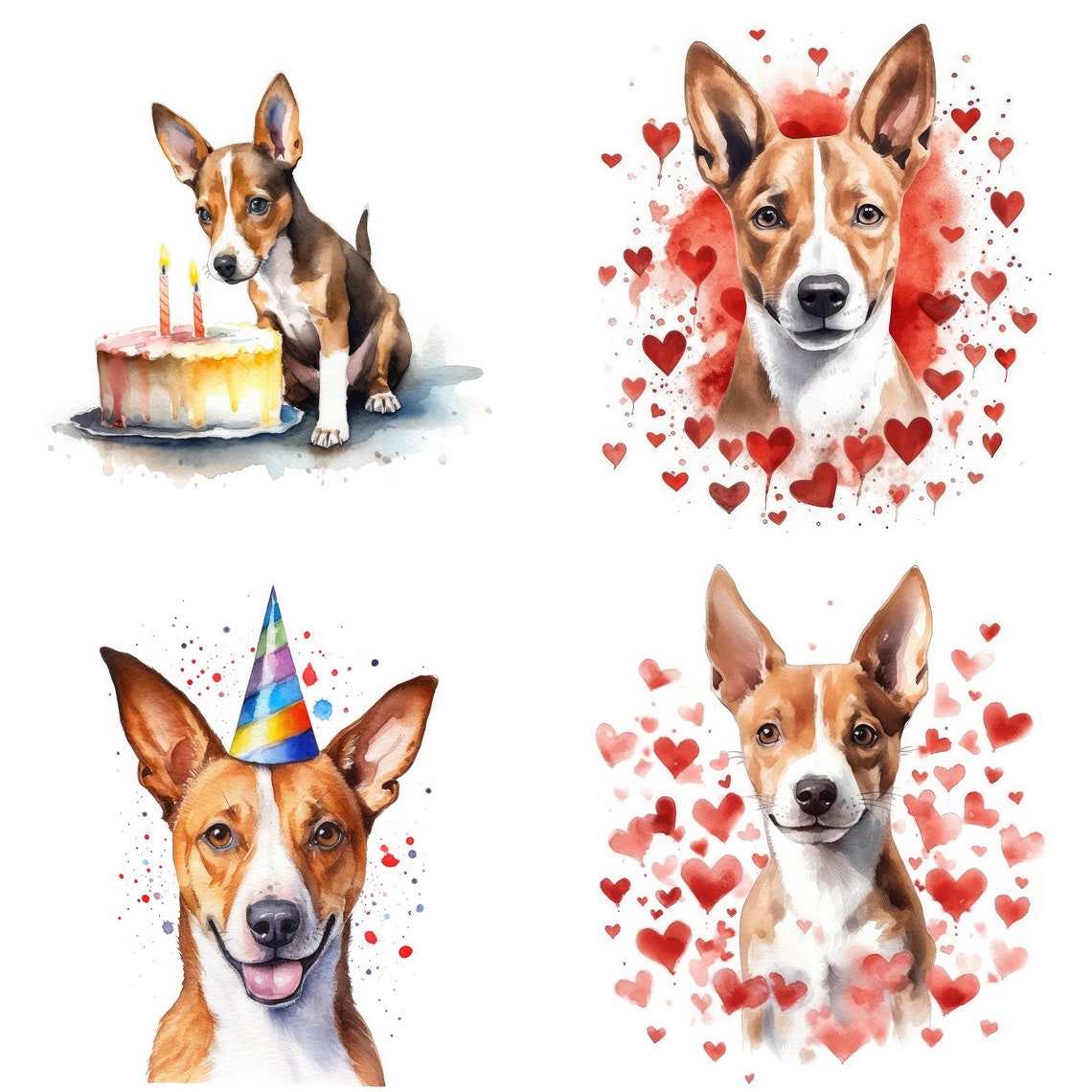 Basenji Puppy Clipart, 16 High-quality JPG, Watercolor, Printable Dog ...