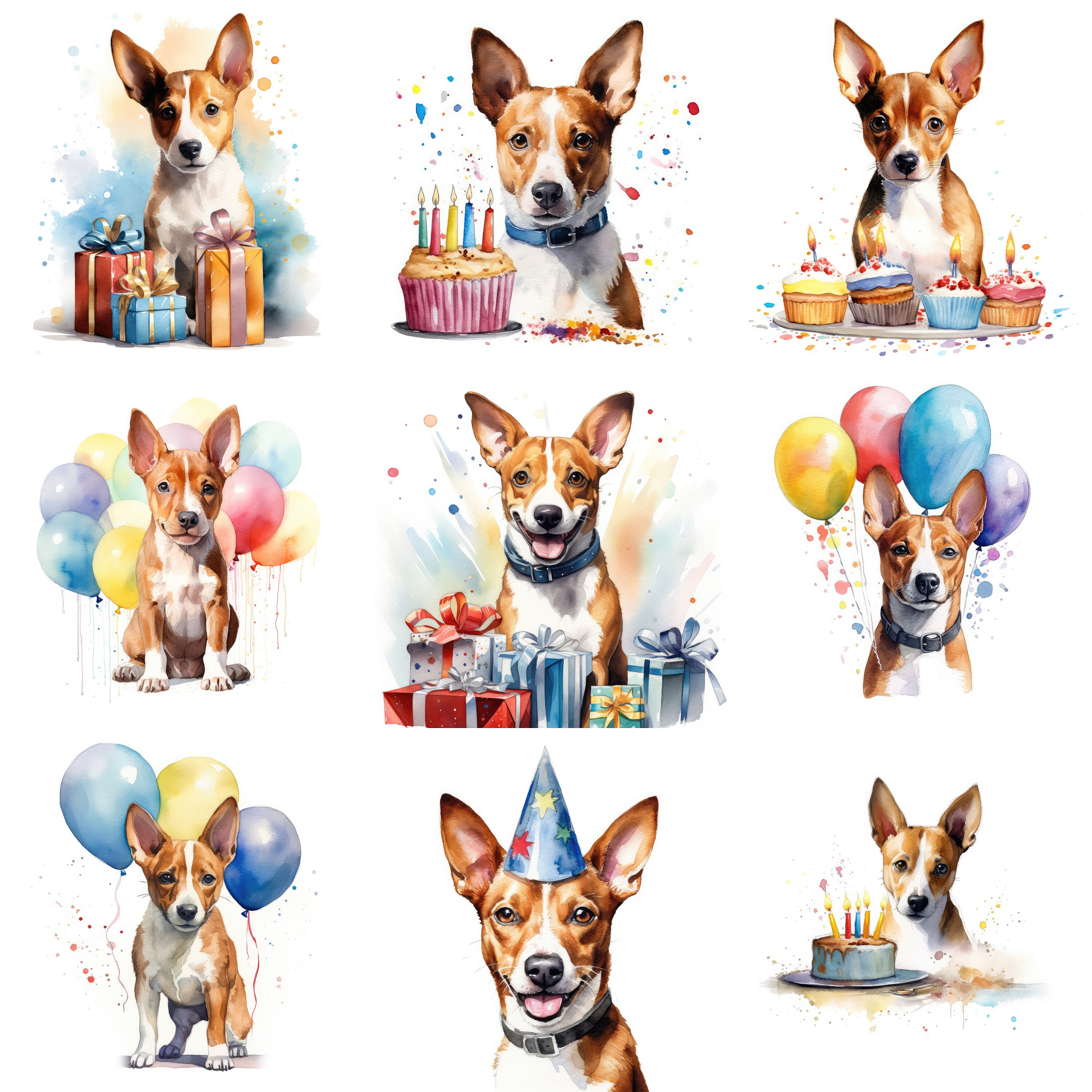 Basenji Puppy Clipart, 16 High-quality JPG, Watercolor, Printable Dog ...