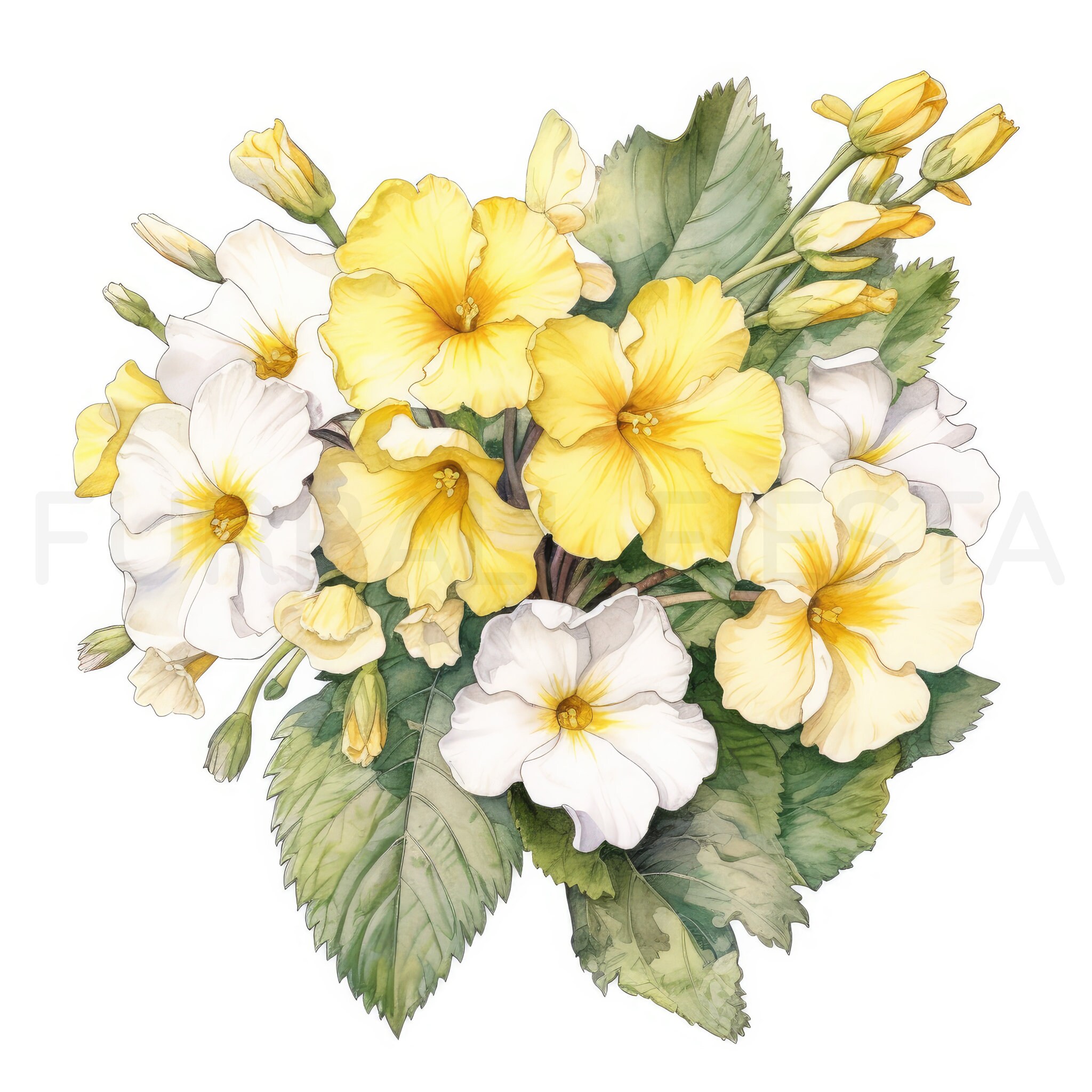 Primrose Printable Flower Art Set 2, 10 High Quality Jpgs, Watercolor ...
