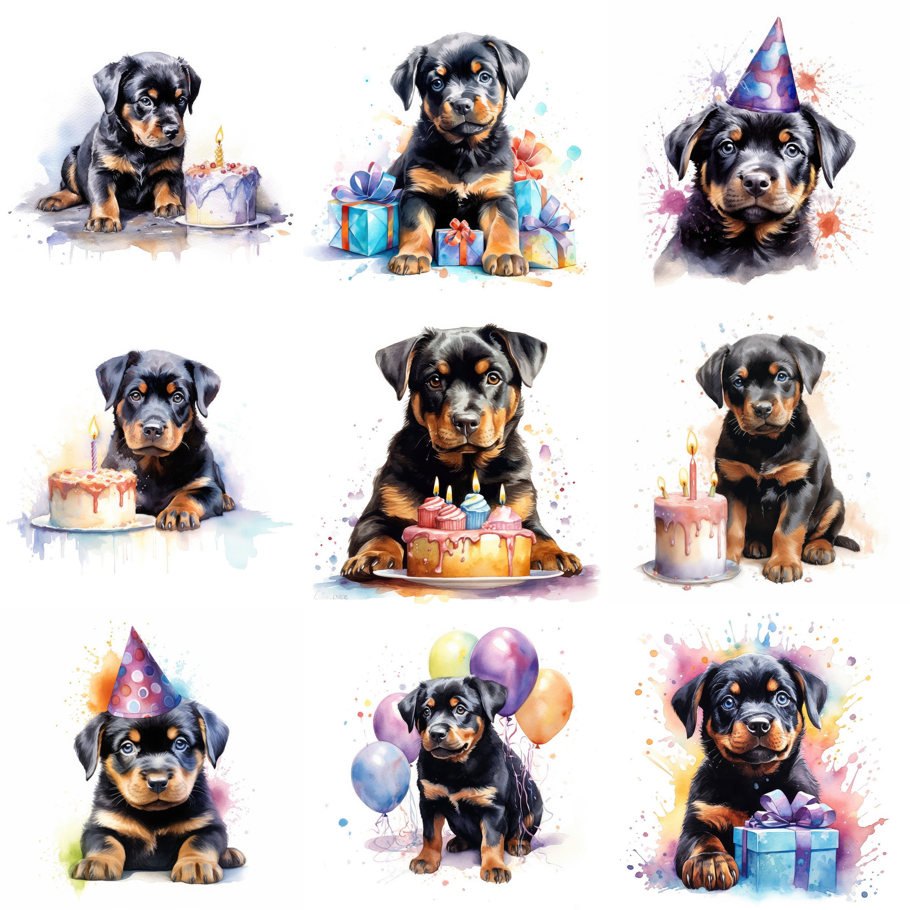 Rottweiler Puppy Clipart, 16 High-quality Jpgs, Watercolor, Printable ...