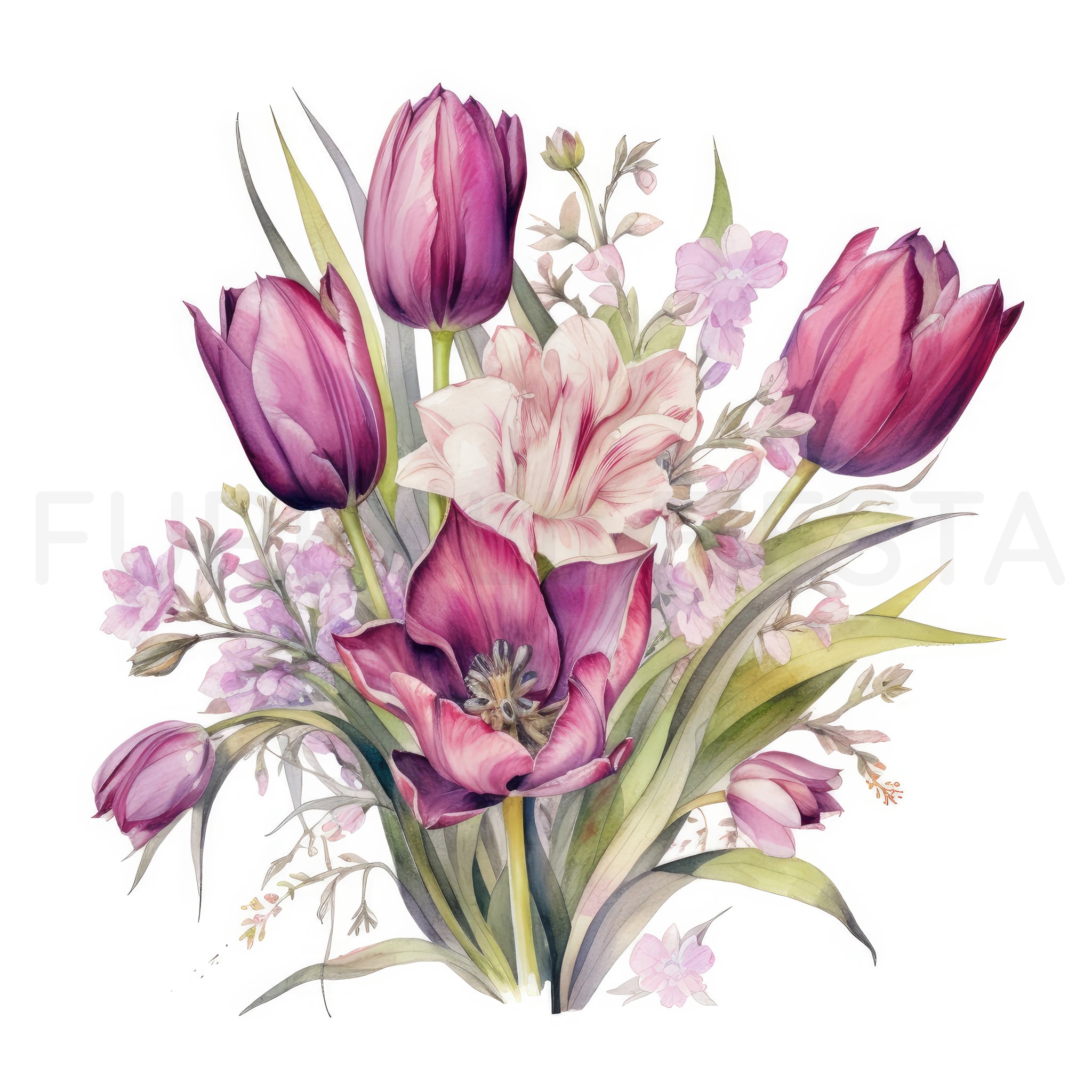 Tulip Printable Flower Art, 12 High Quality Jpgs, Watercolor Flower ...