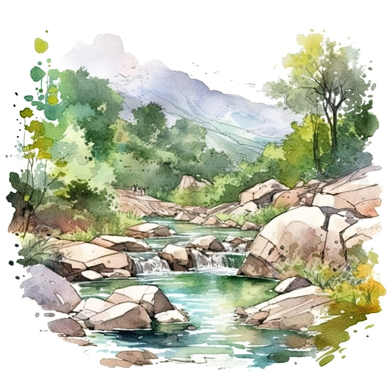 Mountain Brook Clipart, 11 High Quality Jpgs, Printable Watercolor Wall ...
