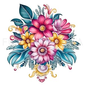 Boho Flowers Clipart Bundle, 15 High Quality PNG Images, Transparent ...