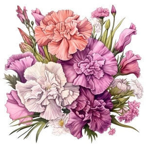 Carnation Printable Flower Art, 10 High Quality Jpgs, Watercolor Flower ...