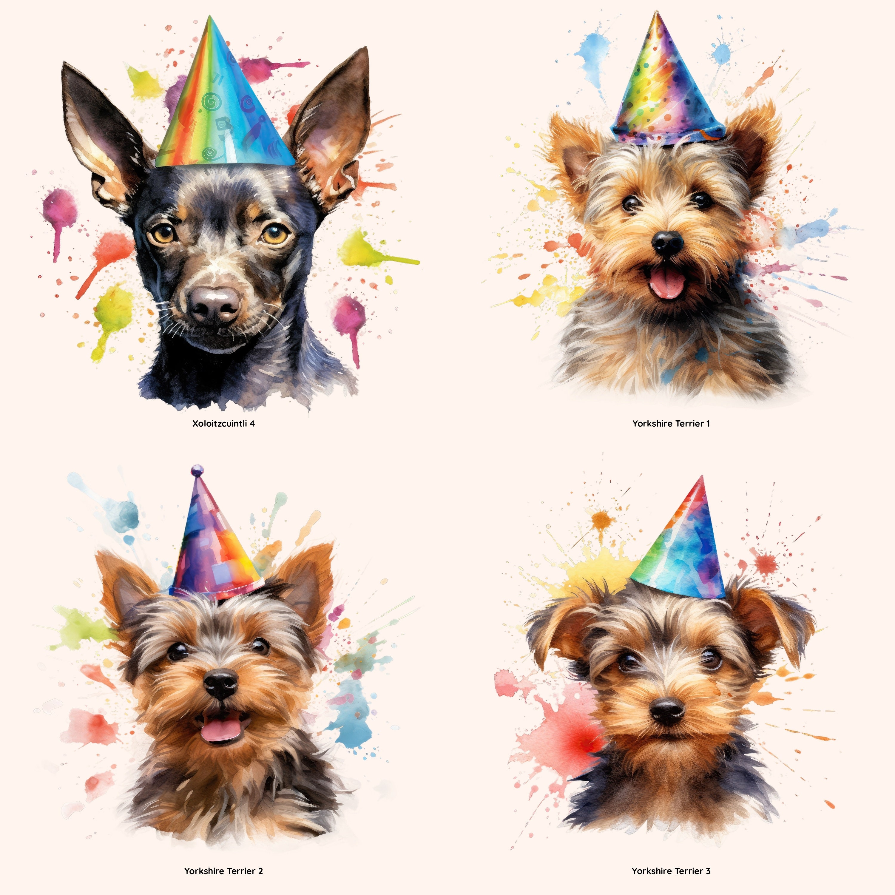 Puppy Clipart Bundle, Puppies With Birthday Hats, Transparent PNG, JPG ...