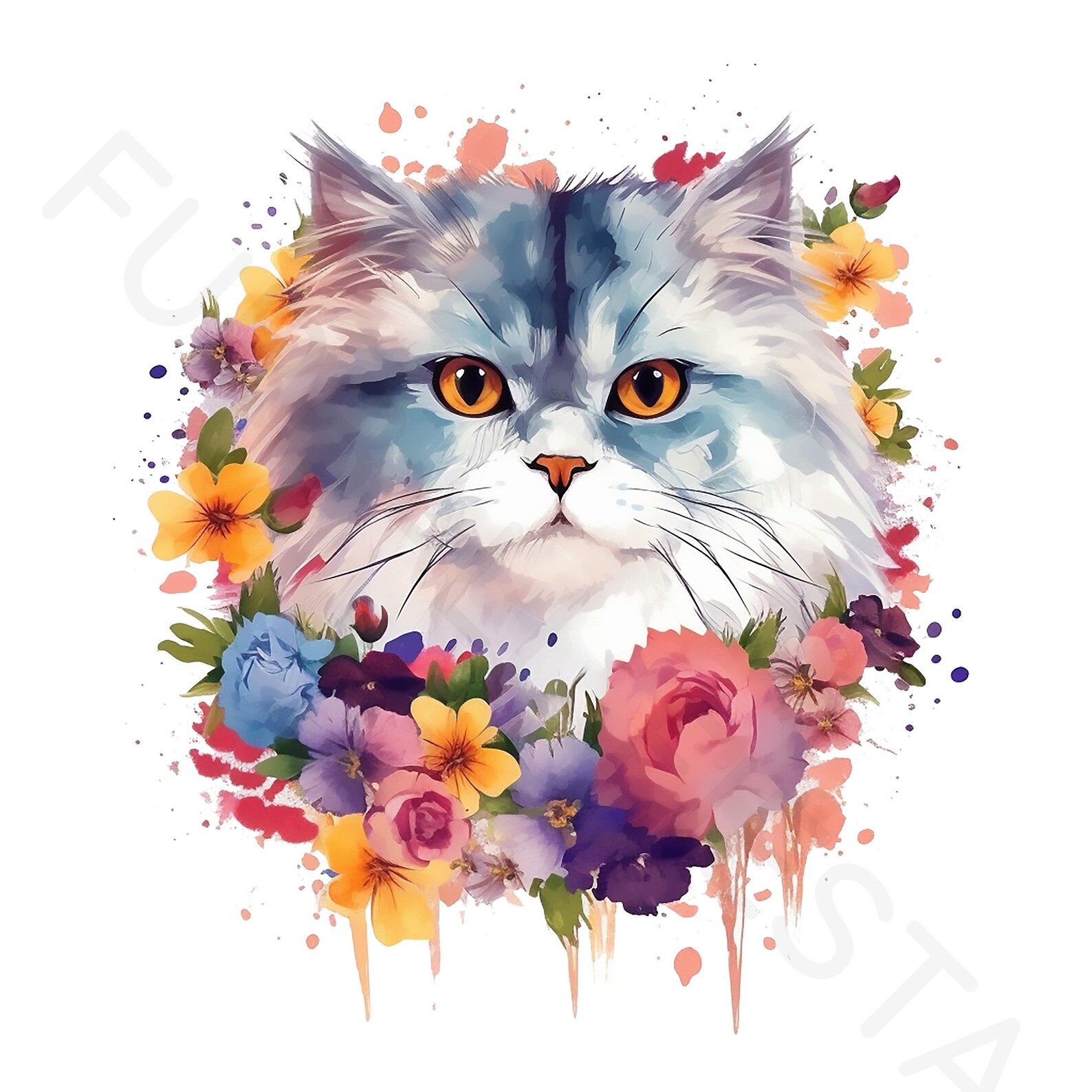 Persian Cat Watercolor Clipart 20 High Quality Jpgs Card Making ...