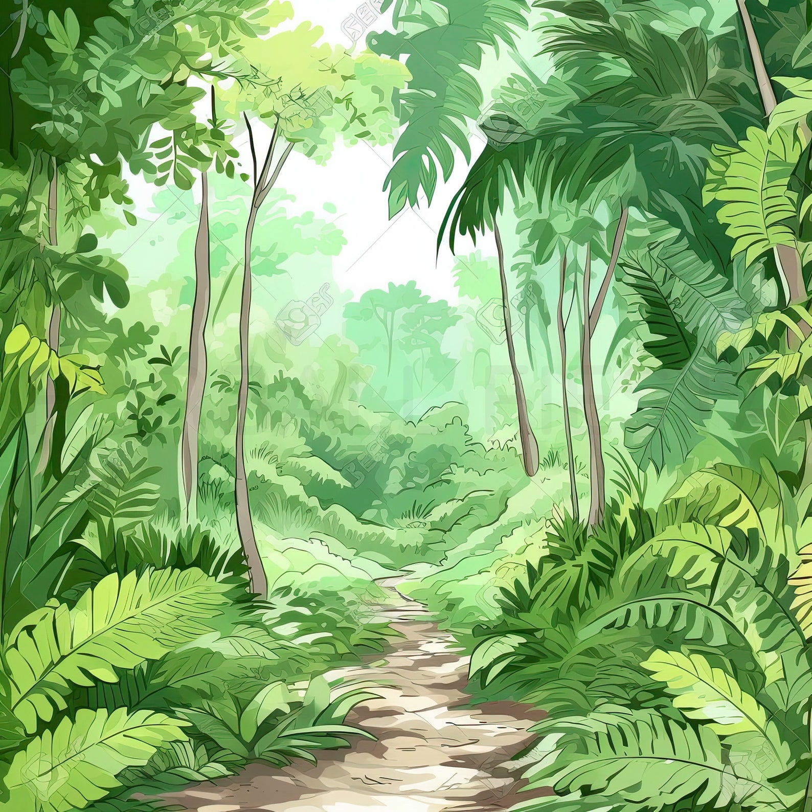 Fern Gully Clipart, 12 High Quality Jpgs, Printable Watercolor Wall Art ...