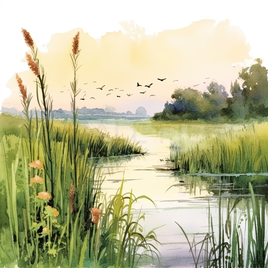 Cattail Marsh Clipart, 12 High Quality Jpgs, Junk Journal, Printable ...