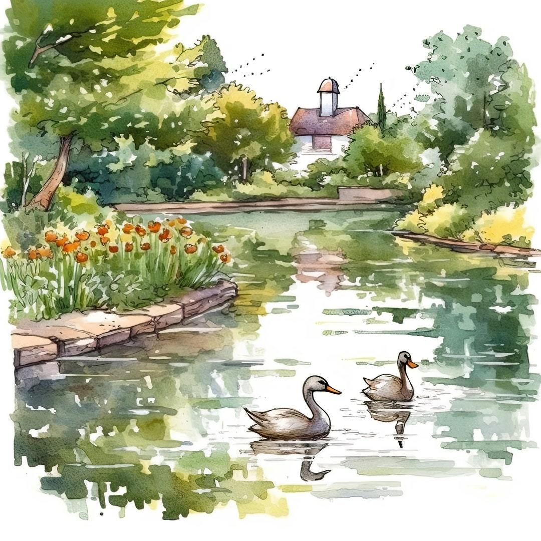 Duck Pond Clipart, 12 High Quality Jpgs, Printable Watercolor Wall Art ...