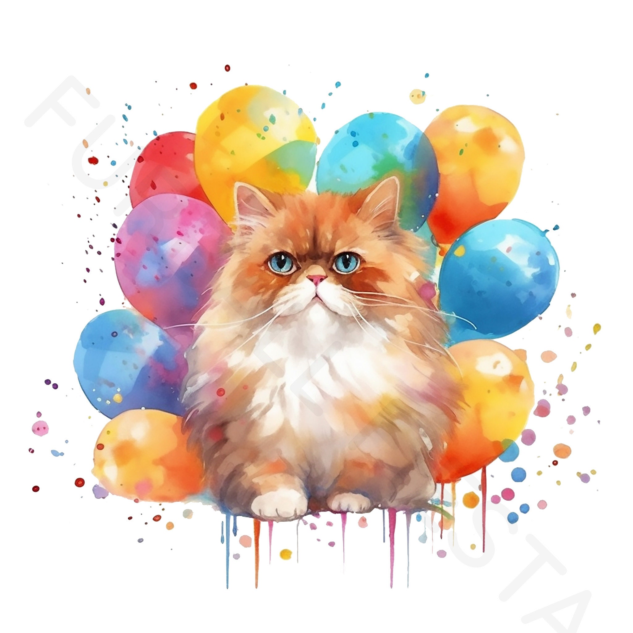 Persian Cat Watercolor Clipart 20 High Quality Jpgs Card - Etsy