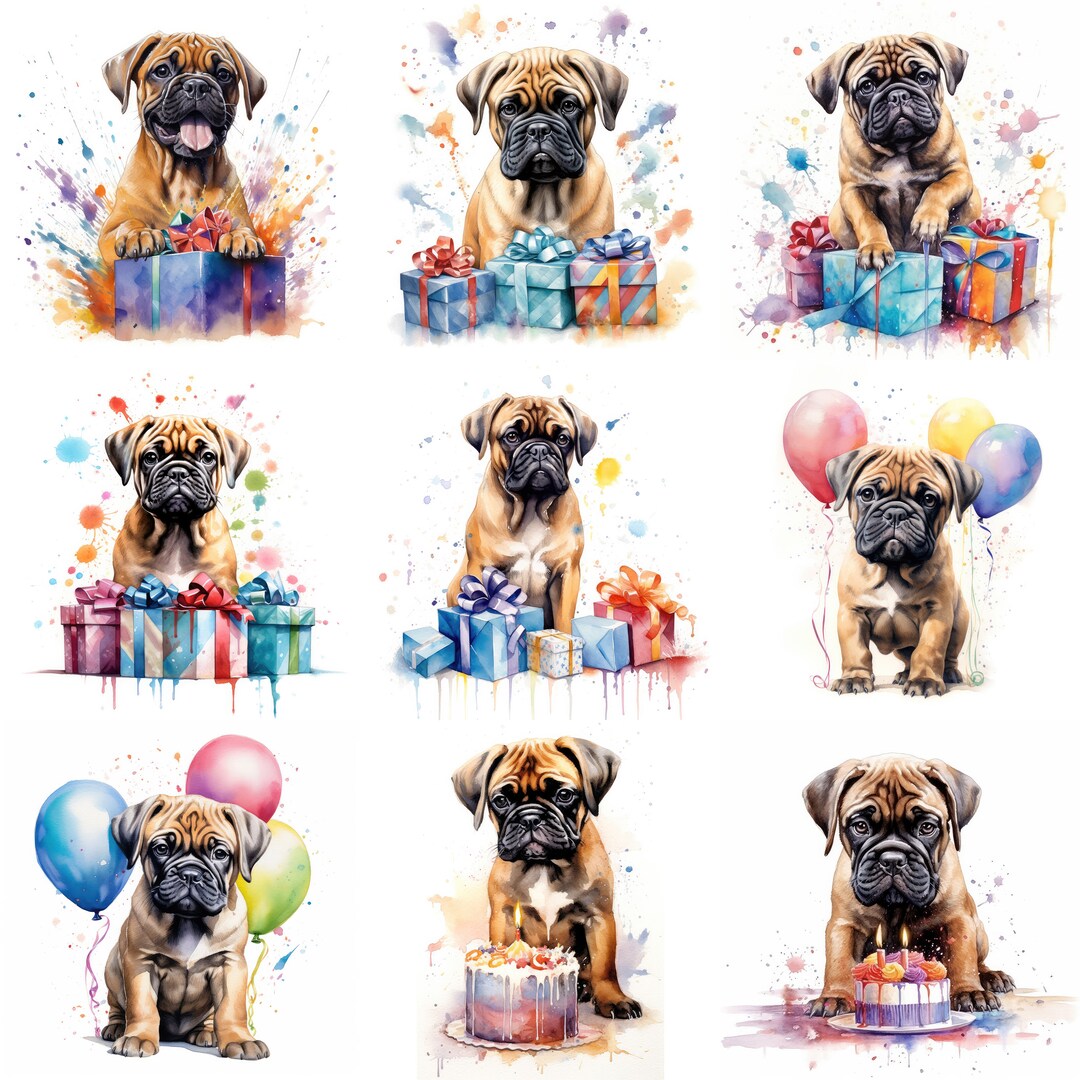 Bullmastiff Puppy Clipart, 16 High-quality Jpgs, Watercolor, Printable ...