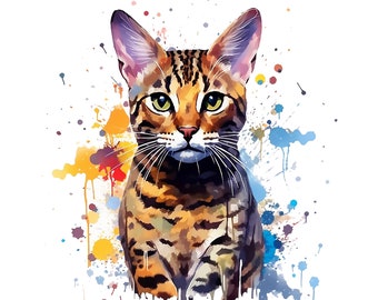 Ocicat Cat Watercolor Clipart 21 High Quality Jpgs Wall Art, Card ...